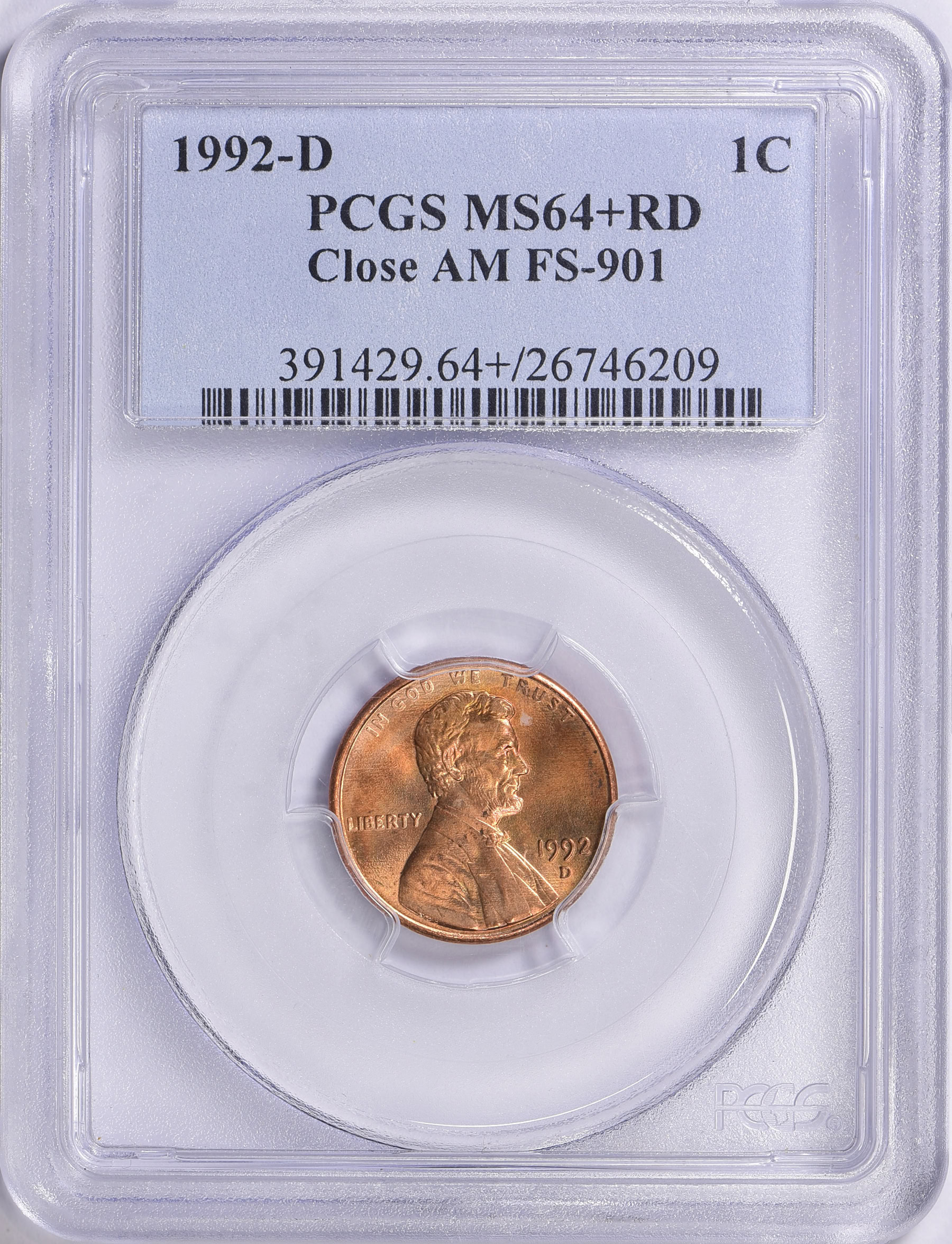 1992-D Lincoln Cent Close AM FS-901 PCGS MS-64+ RD (Item 1682667 ...