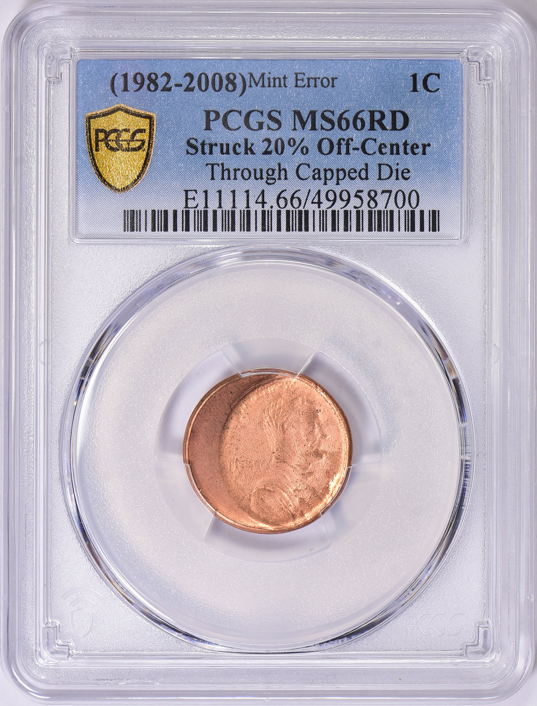 Mint Error (1982-2008) Lincoln Cent Struck 20% Off Center Through ...