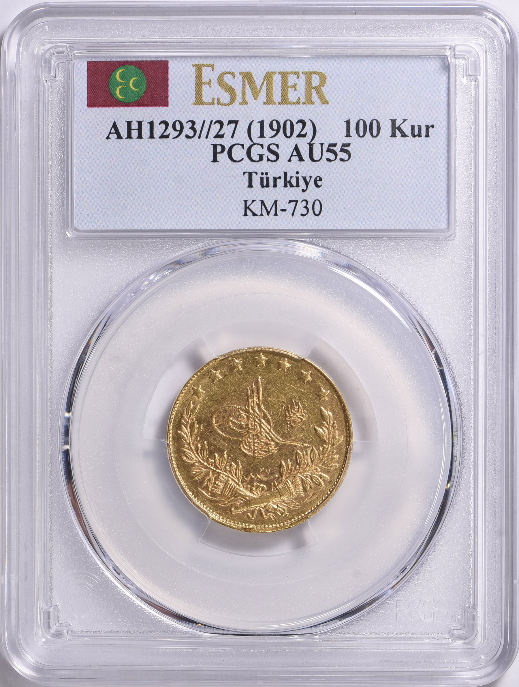 Turkey AH 1293 Year 27 (1902) Gold 100 Kurush KM-730 PCGS AU-55 (AGW ...