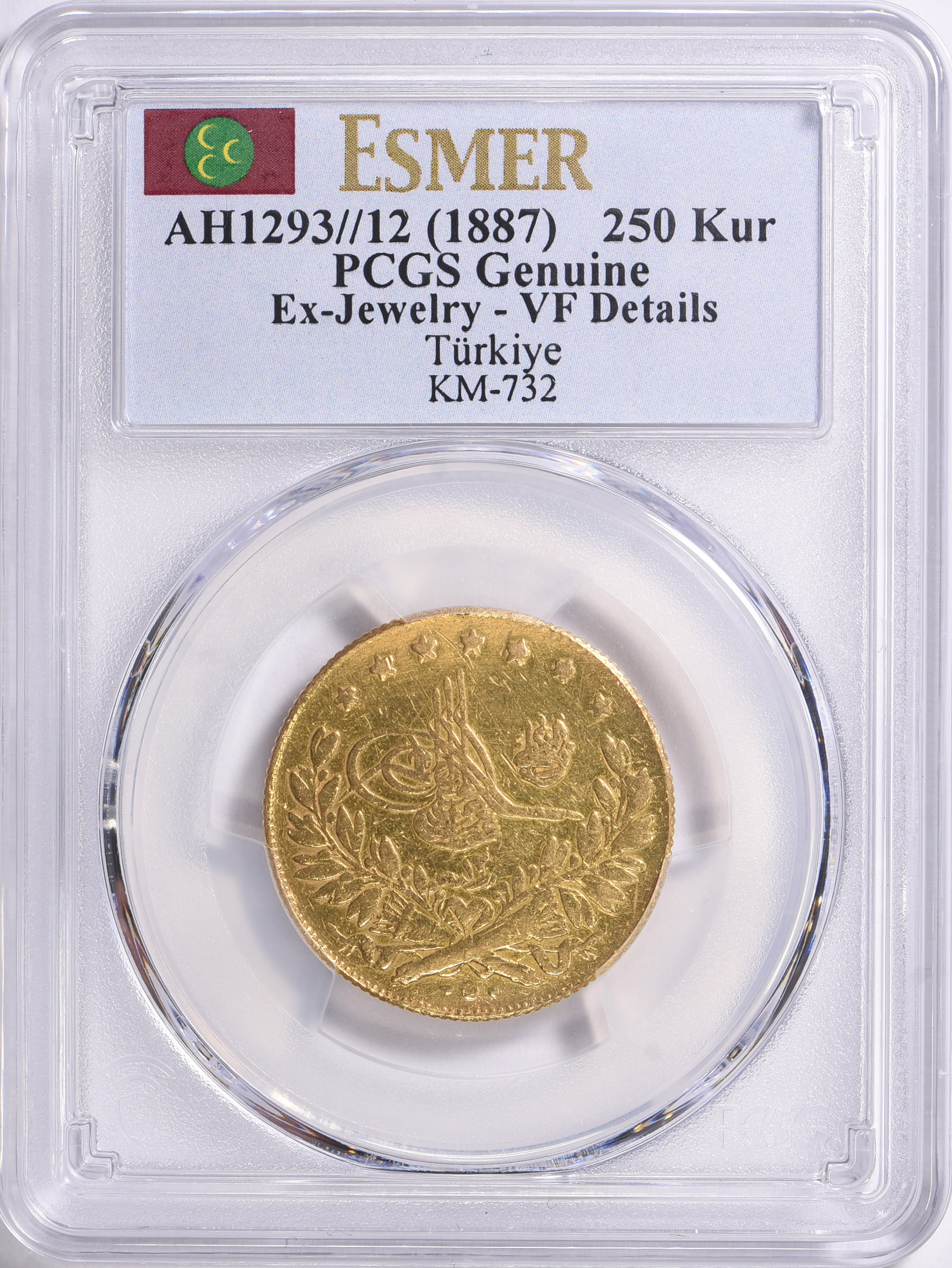 Turkey AH 1293 Year 12 (1887) Gold 250 Kurush KM-732 PCGS Genuine VF ...