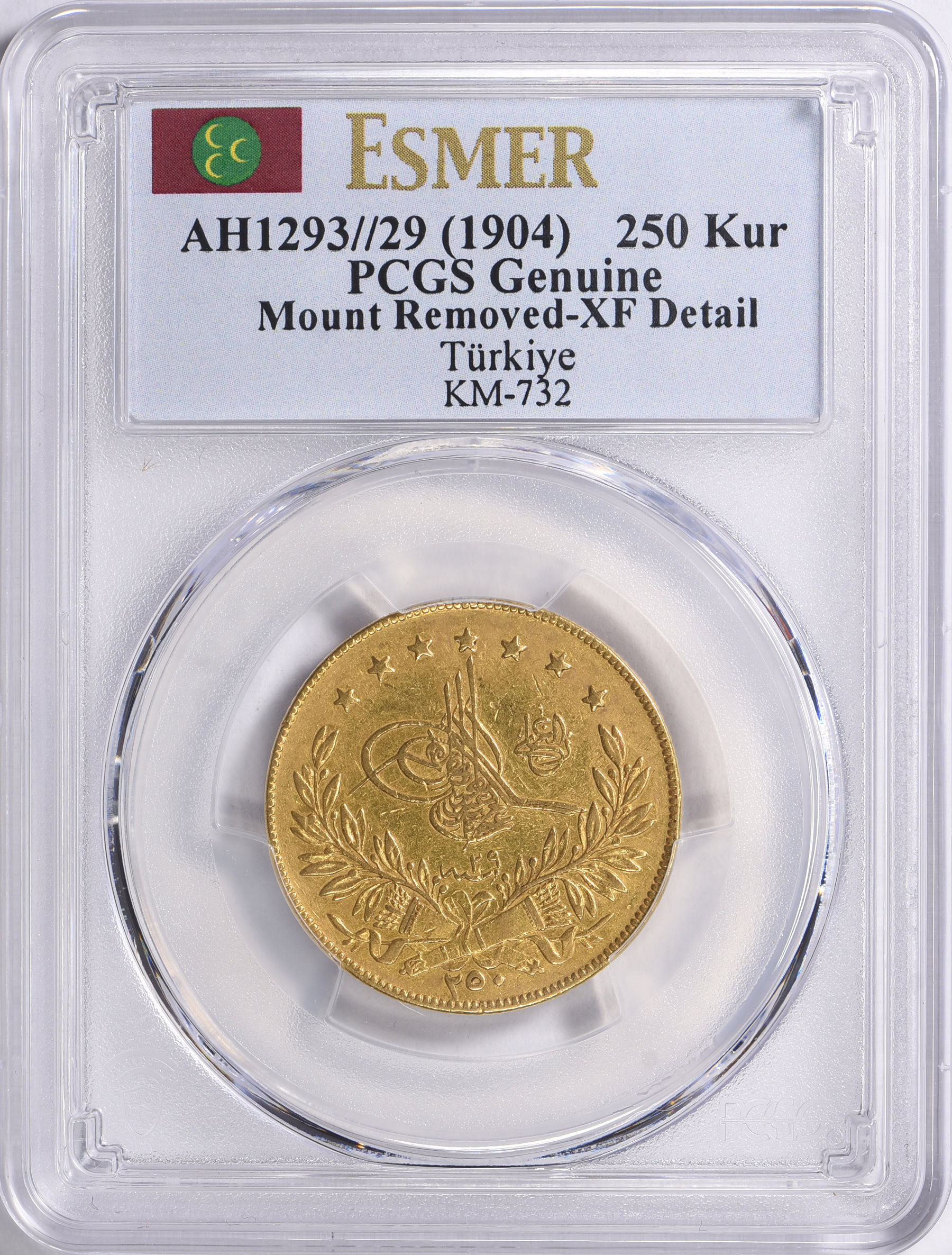 Turkey AH 1293 Year 29 (1904) Gold 250 Kurush KM-732 PCGS Genuine XF ...