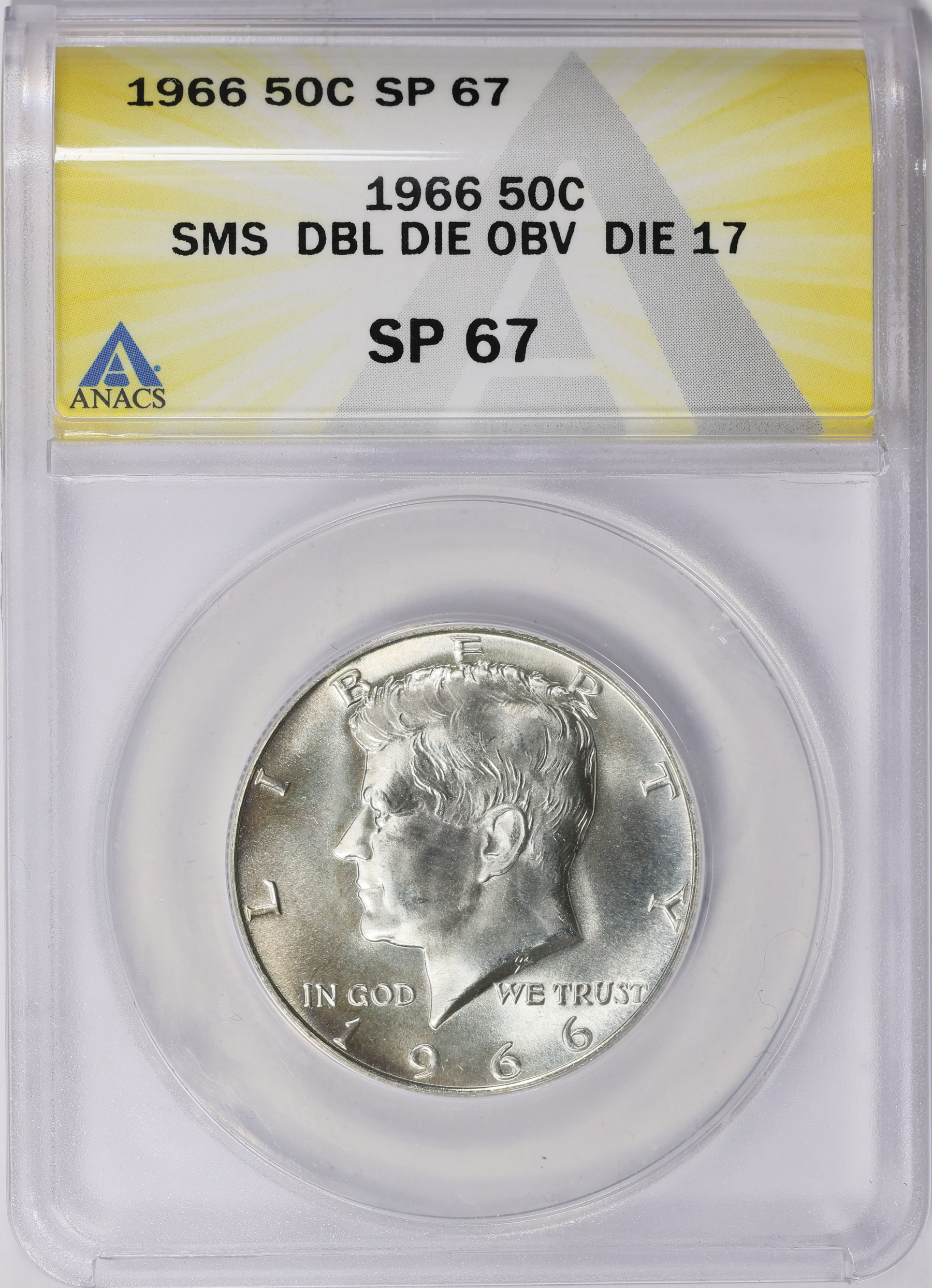1966 Kennedy Half Dollar SMS Doubled Die Obverse Die 17 ANACS SP-67 (Item 1682987 ...