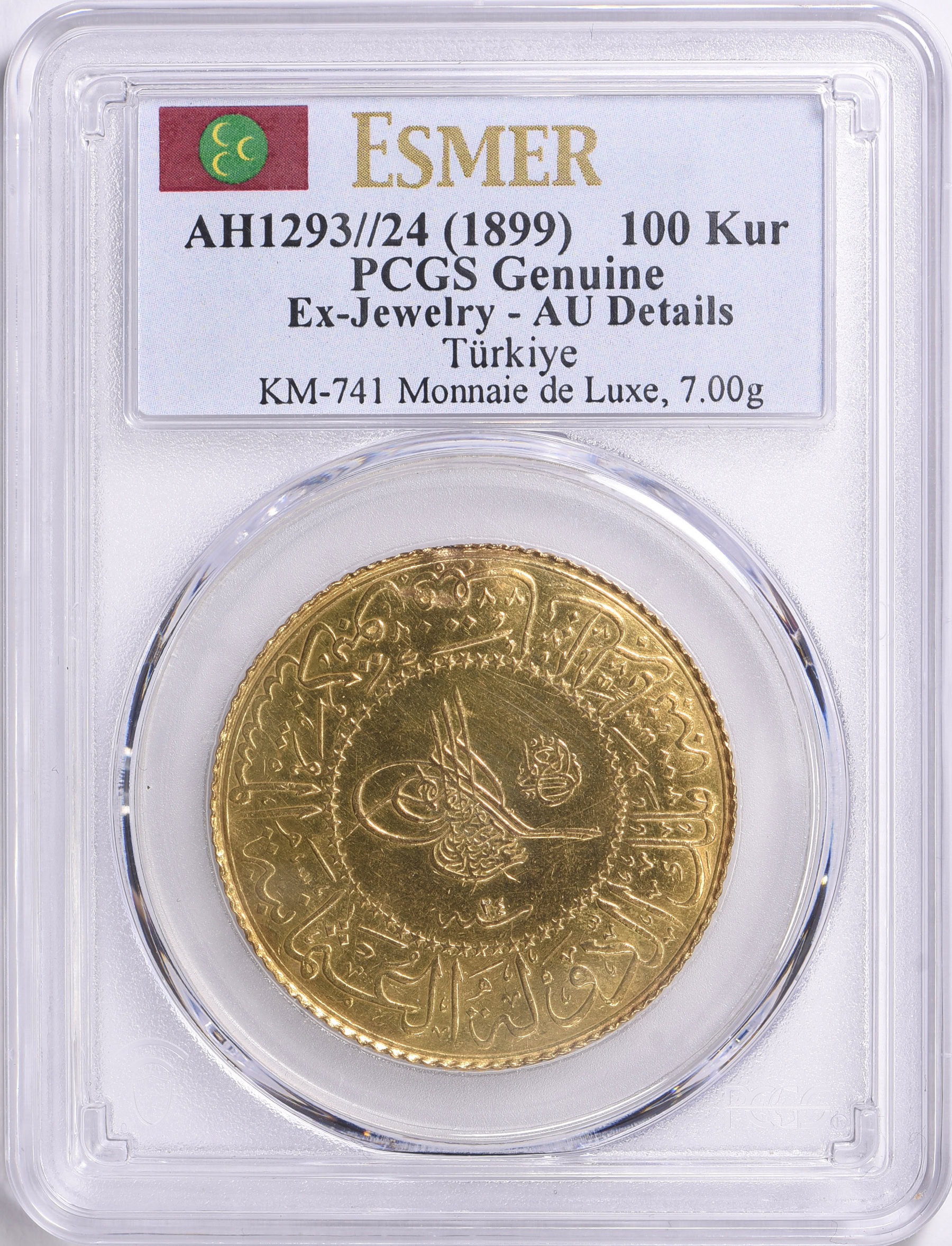 Turkey AH 1293 Year 24 (1899) Gold 100 Kurush Monnaie de Luxe KM-741 ...