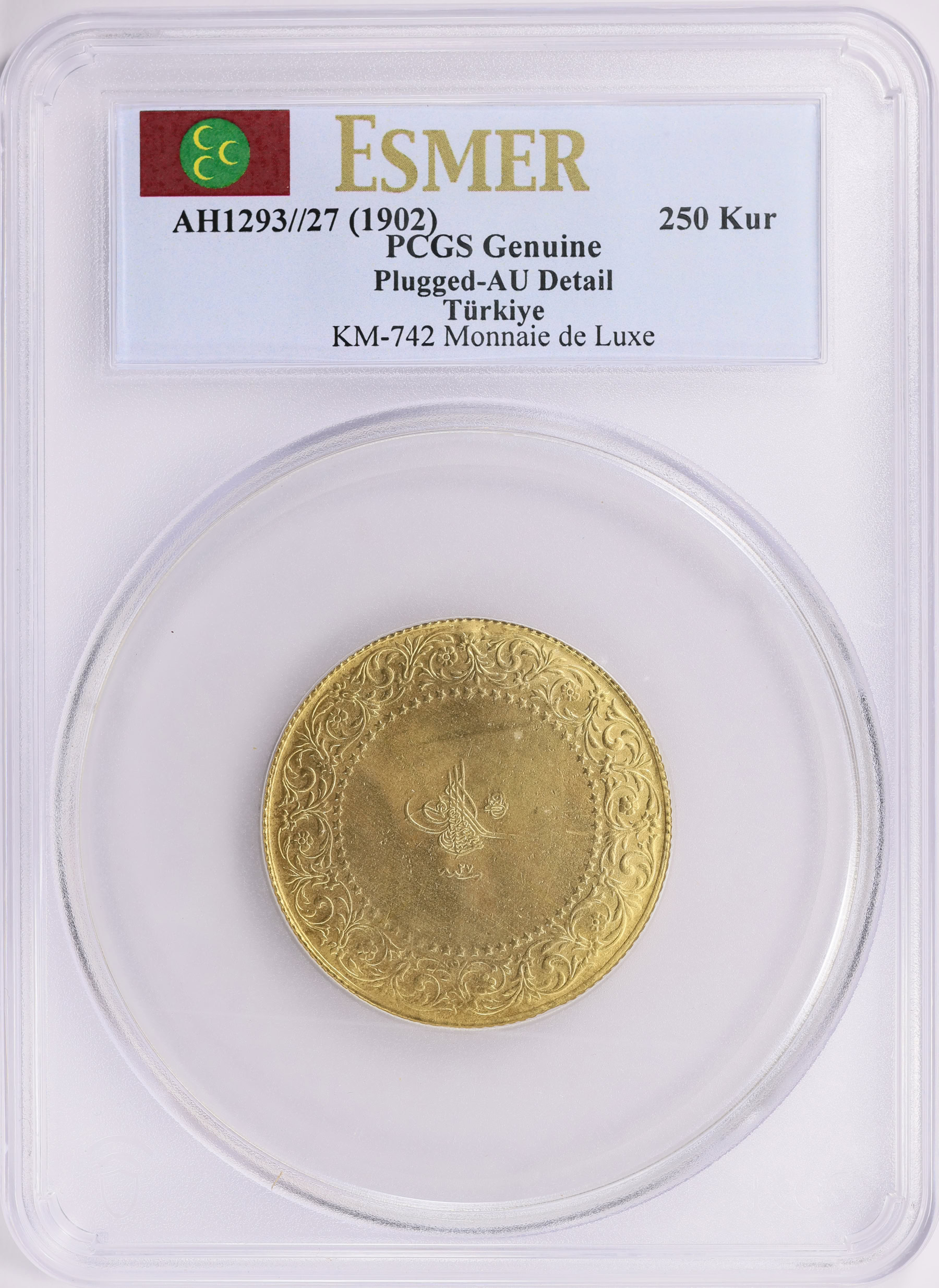 Turkey AH 1293 Year 27 (1902) Gold 250 Kurush Monnaie de Luxe KM-742 ...