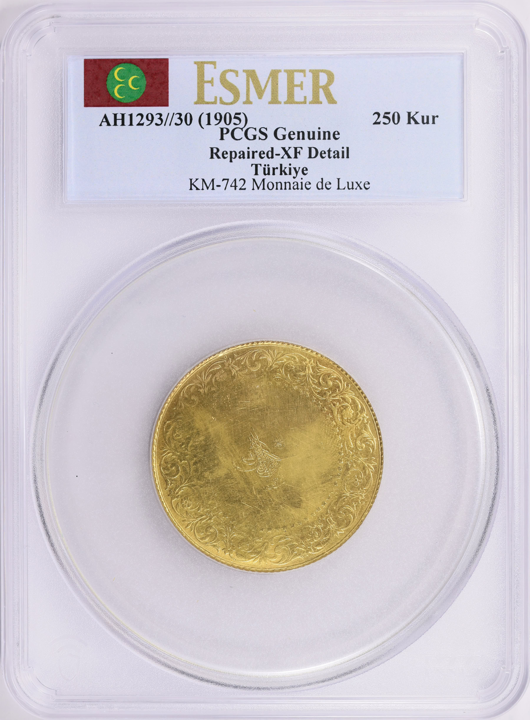 Turkey AH 1293 Year 30 (1905) Gold 250 Kurush Monnaie de Luxe KM-742 ...