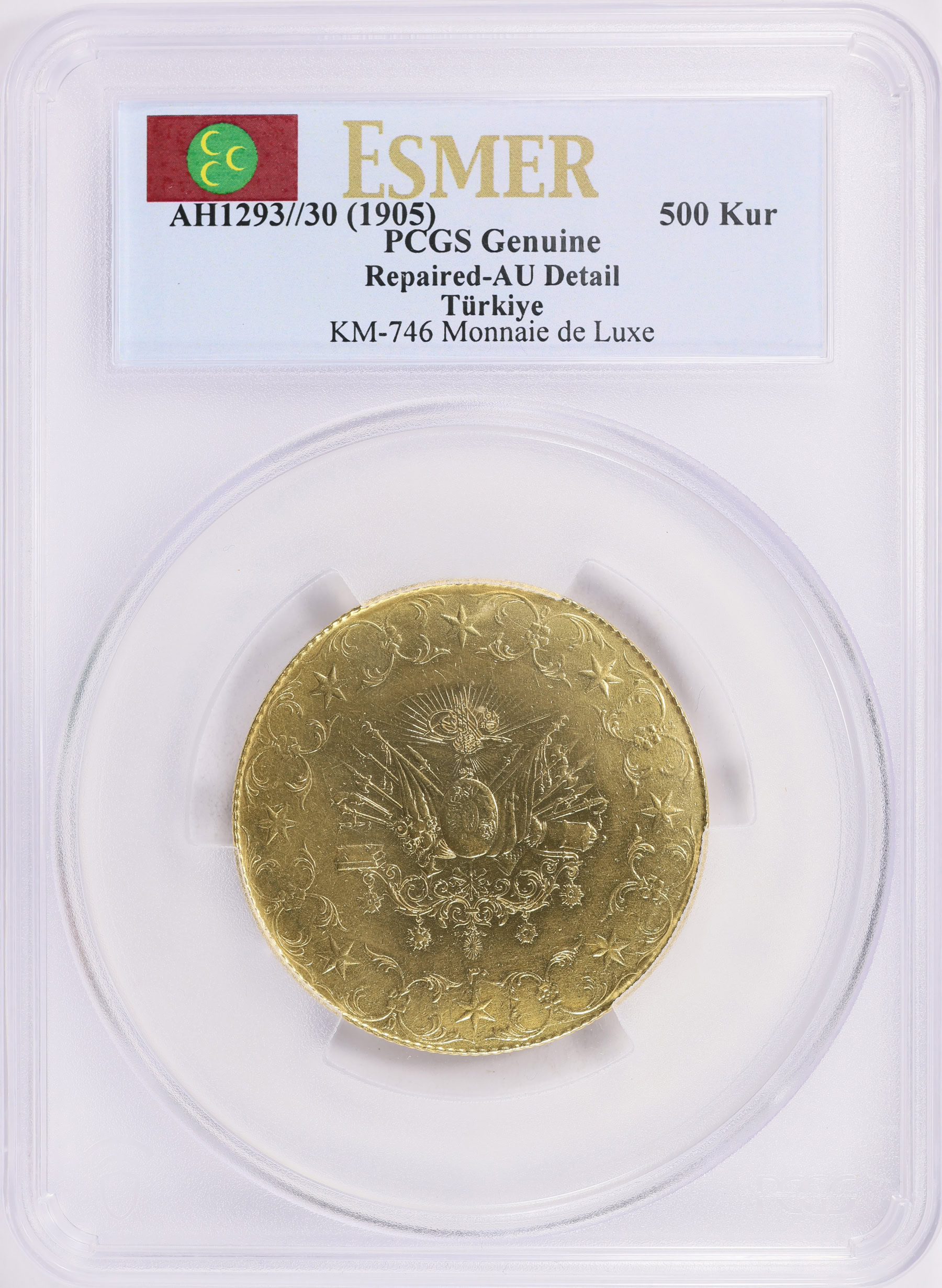 Turkey AH 1293 Year 30 (1905) Gold 500 Kurush Monnaie de Luxe KM-746 ...