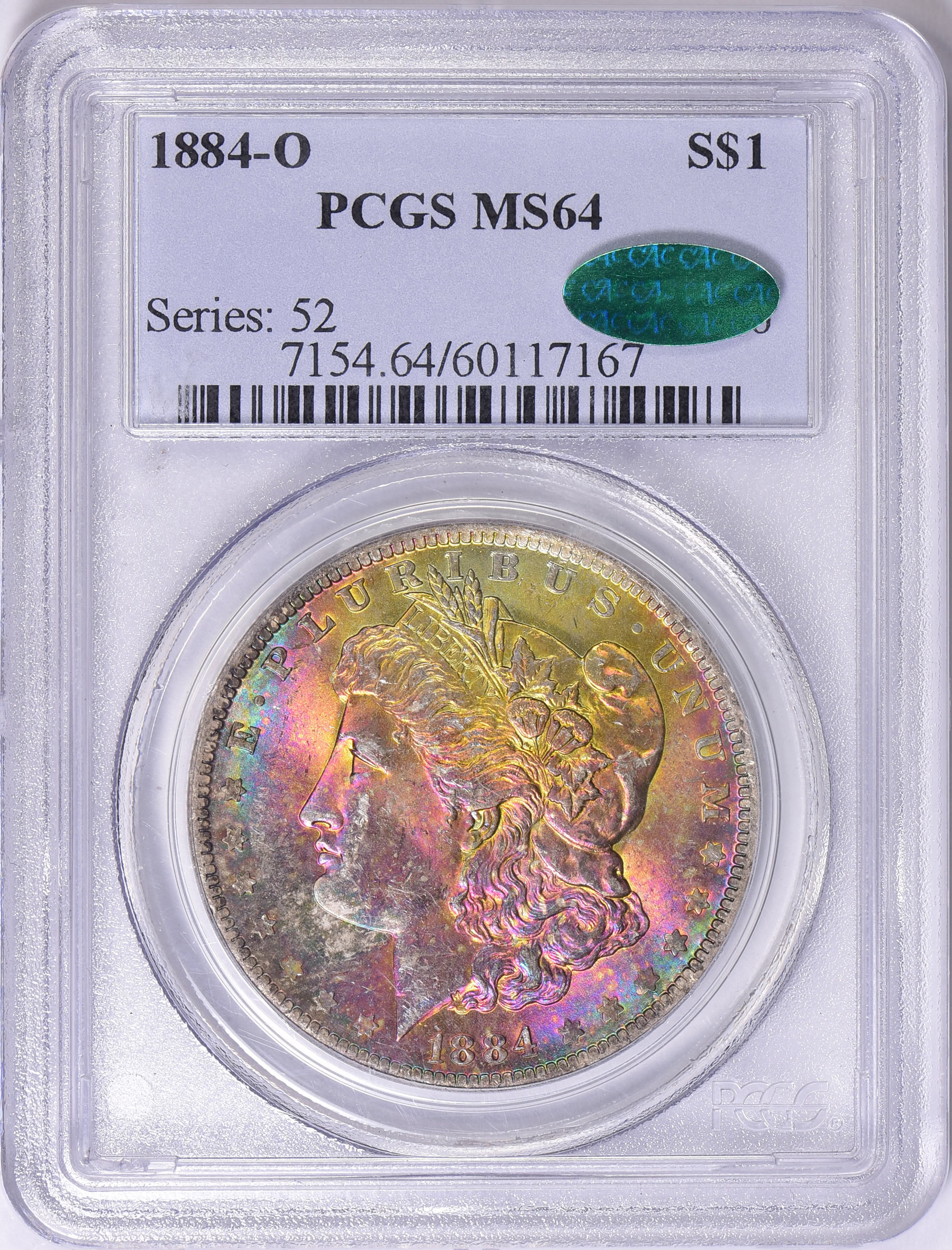 1884-O Morgan Silver Dollar PCGS MS-64 (CAC Green) (Toned) (Item 1683140) | GreatCollections ...
