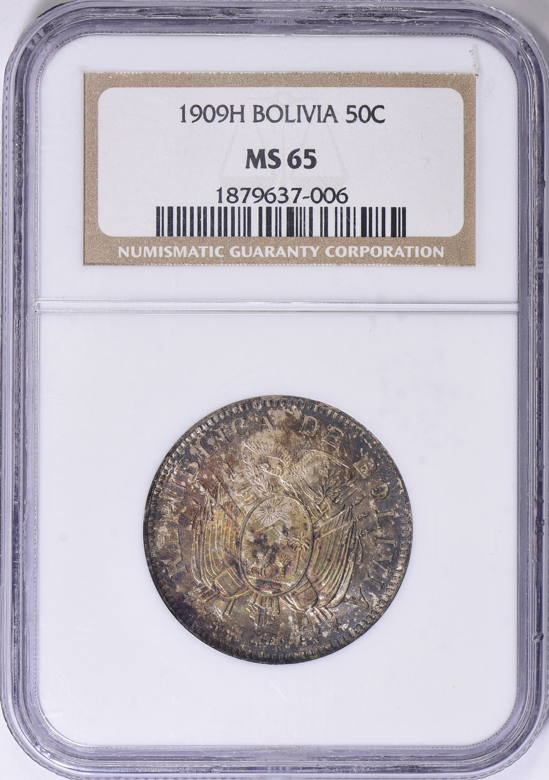 Bolivia 1909-H Silver 50 Centavos (1/2 Boliviano) KM-177 NGC MS-65 (Toned) (Item 1683144 ...