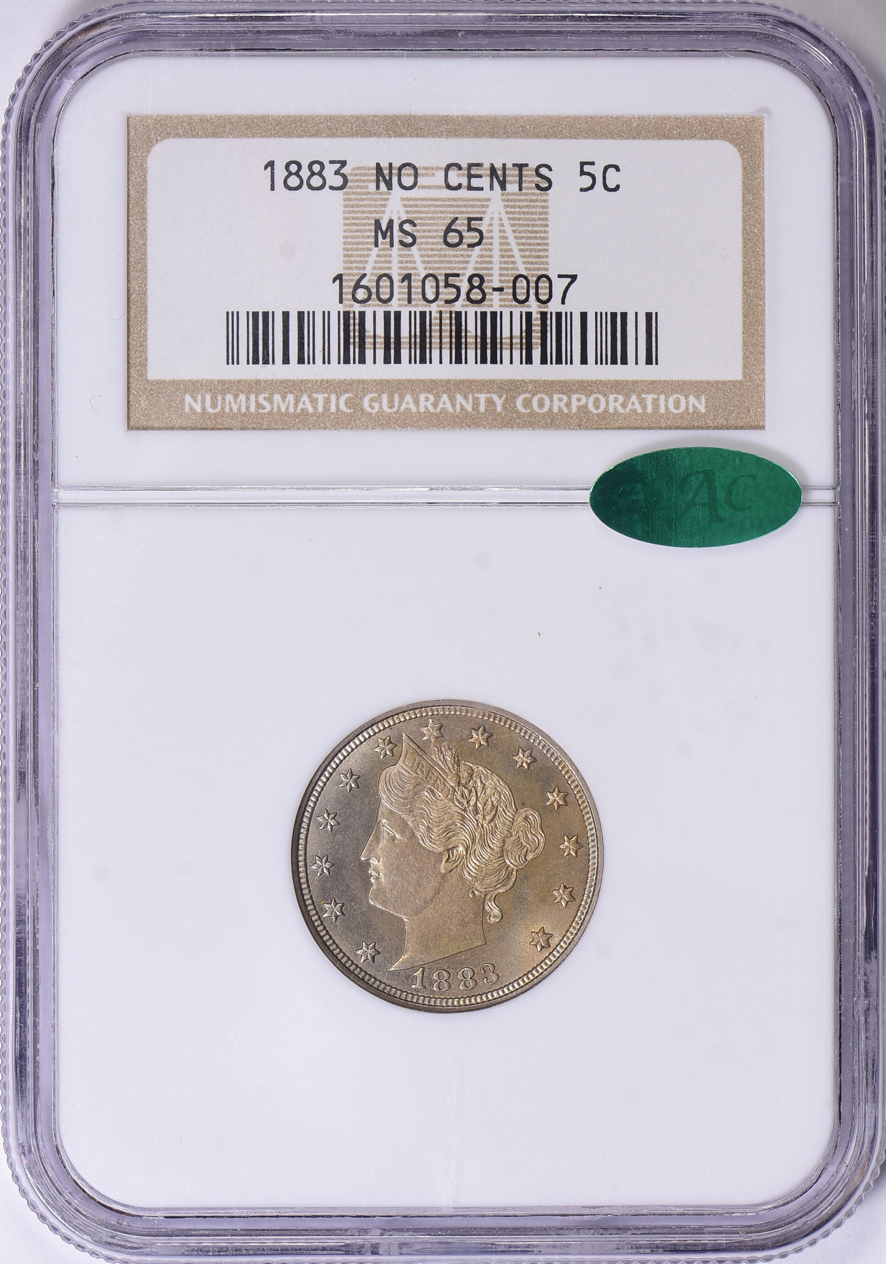 1883 Liberty Nickel No CENTS NGC MS-65 (CAC Green) (Item 1683248 ...