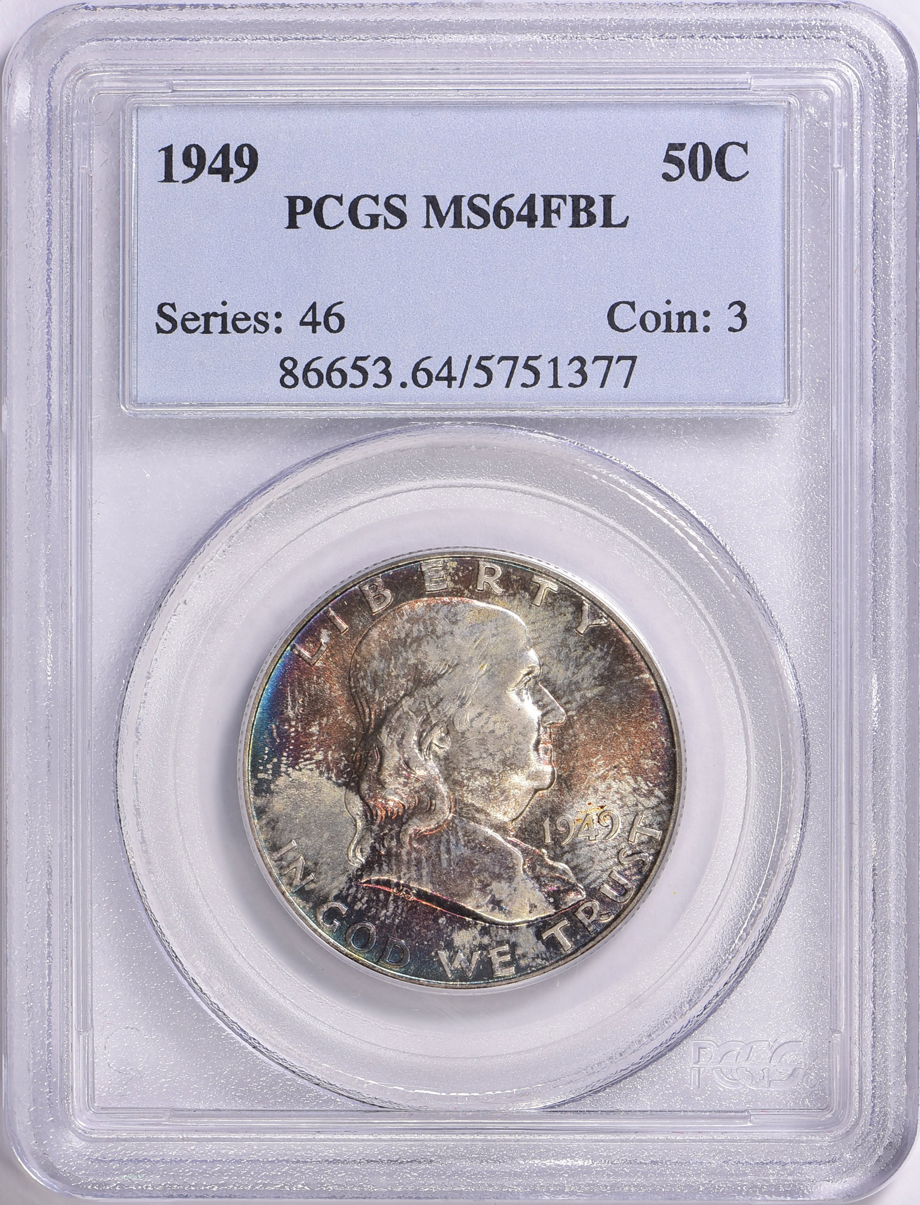 1949 Franklin Half Dollar PCGS MS-64 FBL (Toned) (Item 1683260 ...
