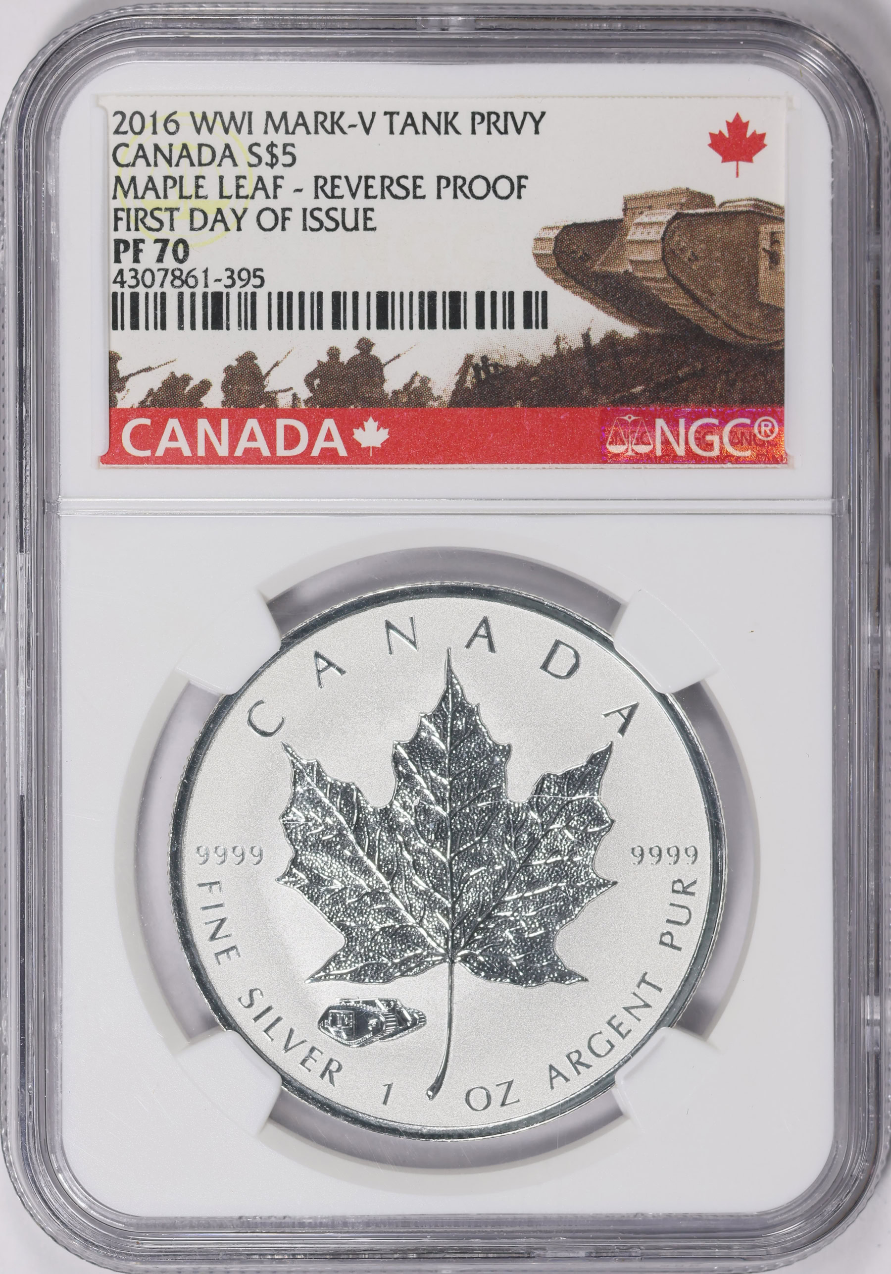 Canada 2016 Silver $5 Maple Leaf Reverse Proof Mark-V Tank Privy First ...
