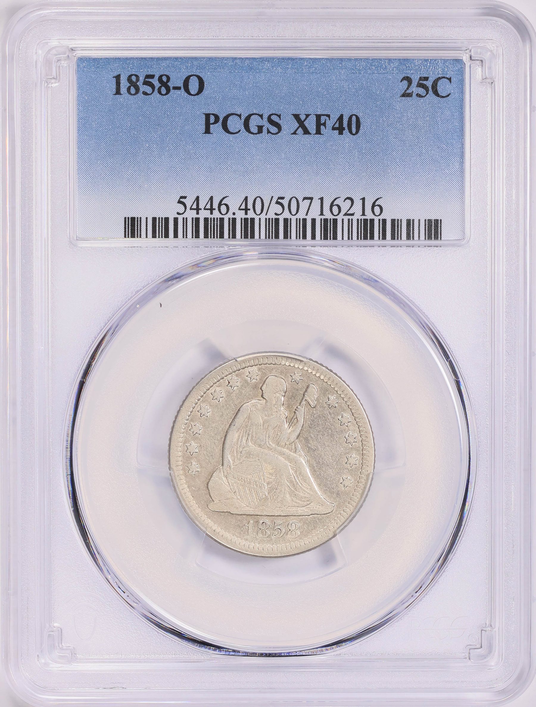 1858-O Seated Liberty Quarter PCGS XF-40 (Item 1683297) | GreatCollections Coin Auctions