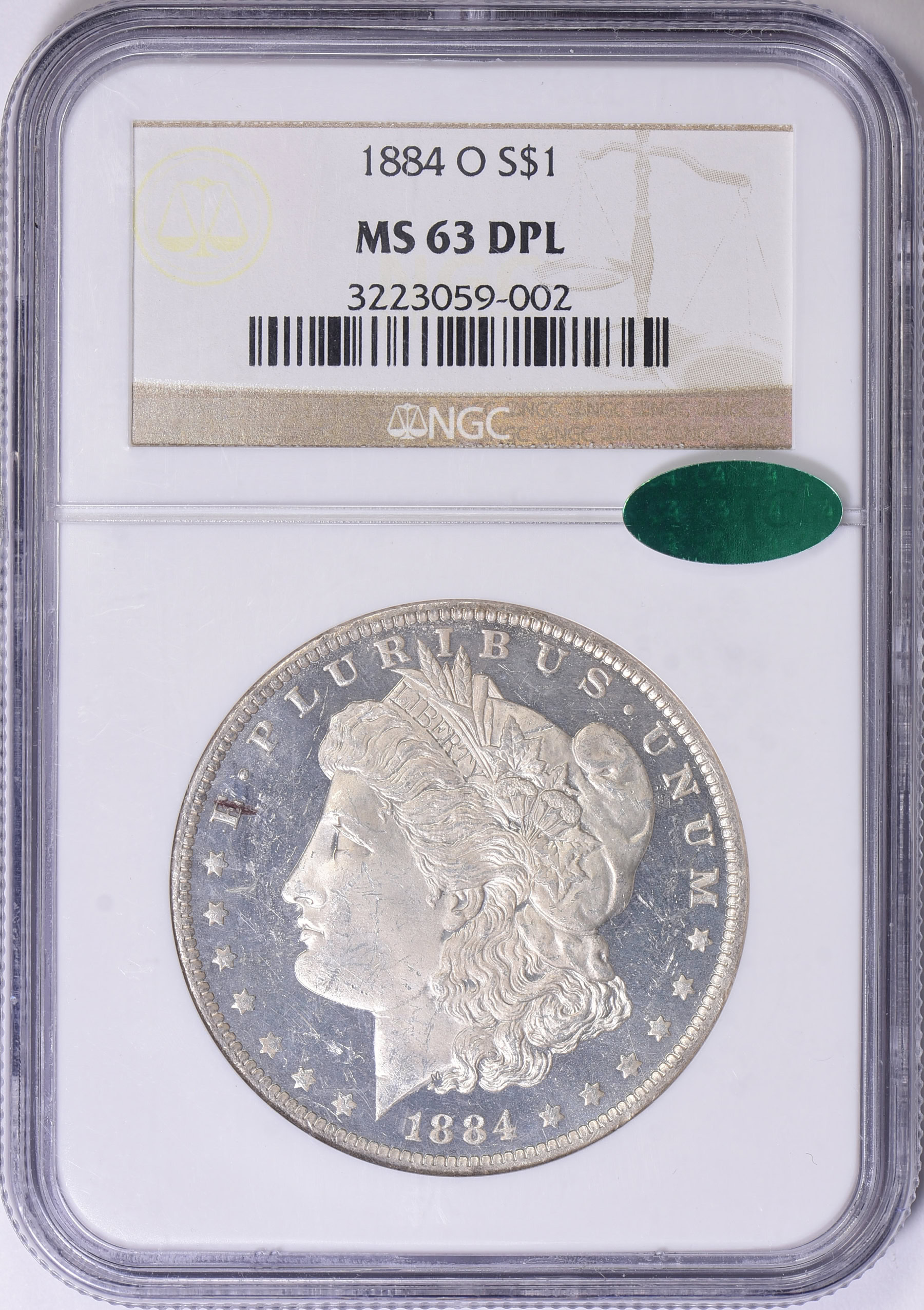 1884-O Morgan Silver Dollar NGC MS-63 DMPL (CAC Green) (Item 1683311) | GreatCollections Coin ...