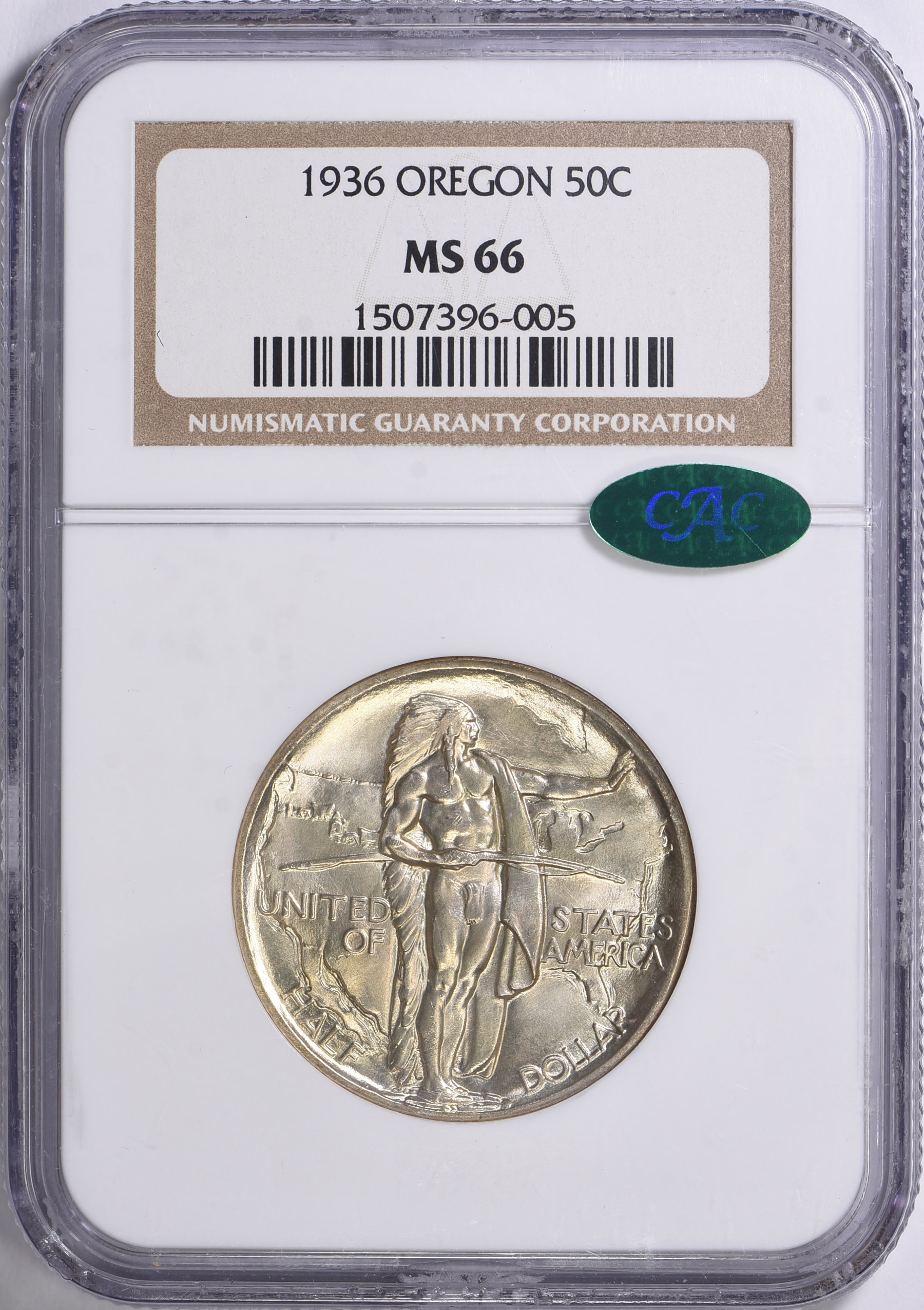 1936 Oregon Trail Memorial Half Dollar NGC MS-66 (CAC Green) (Item 1683348) | GreatCollections ...