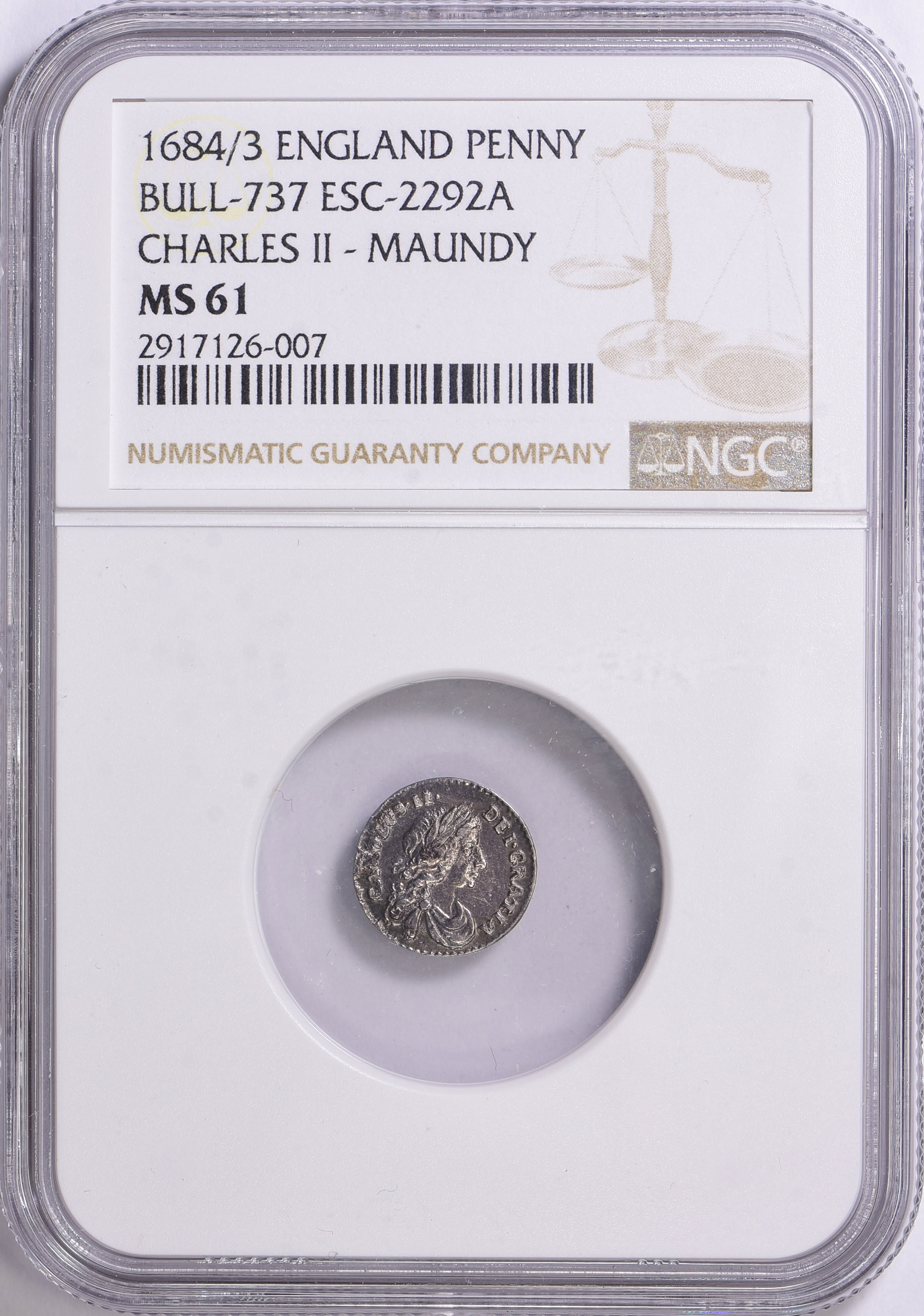 Great Britain 1684/3 Silver Maundy Penny KM-432 NGC MS-61 (Item 1683427 ...
