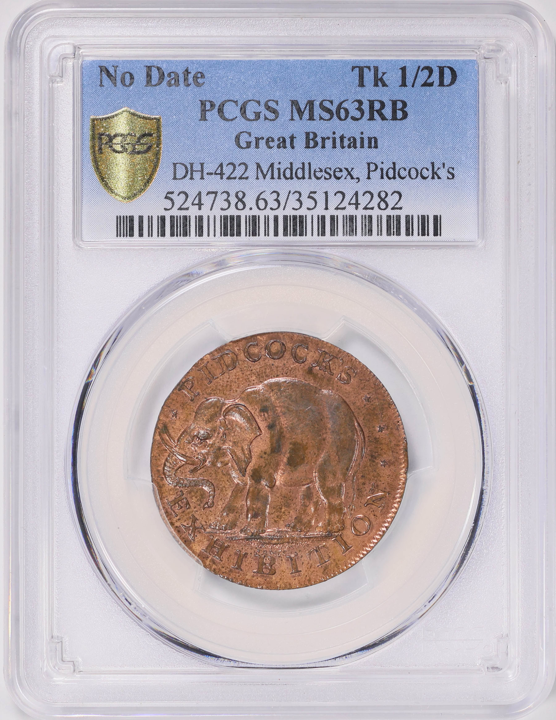 Great Britain - Middlesex ND (1790s) 1/2 Penny Token Pidcock's PCGS MS ...