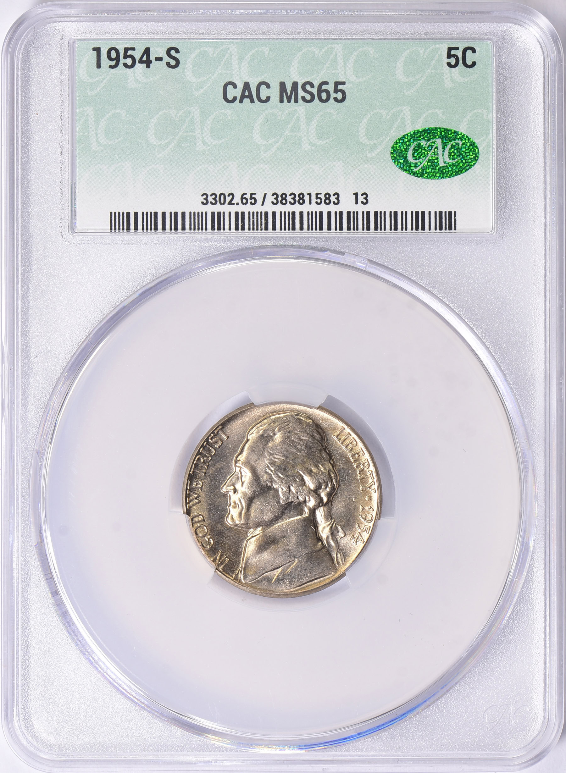 1954-S Jefferson Nickel CACG MS-65 (Item 1683538) | GreatCollections Coin Auctions