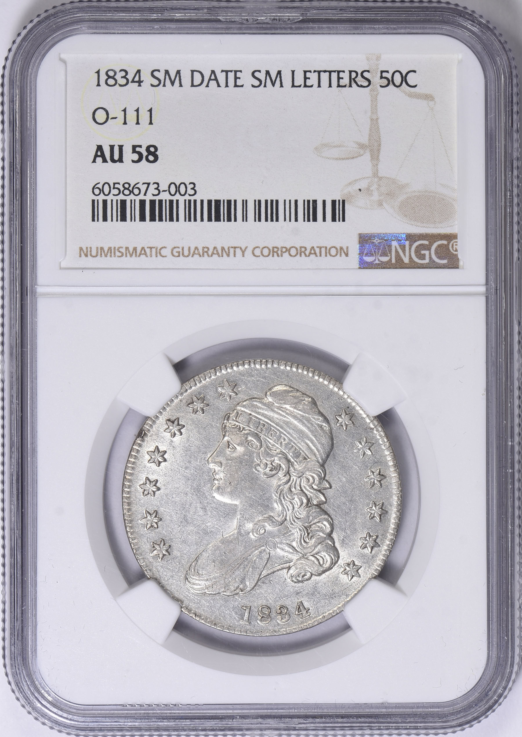 1834 Capped Bust Half Dollar Small Date, Small Letters Overton 111 NGC AU-58 (Item 1683637 ...