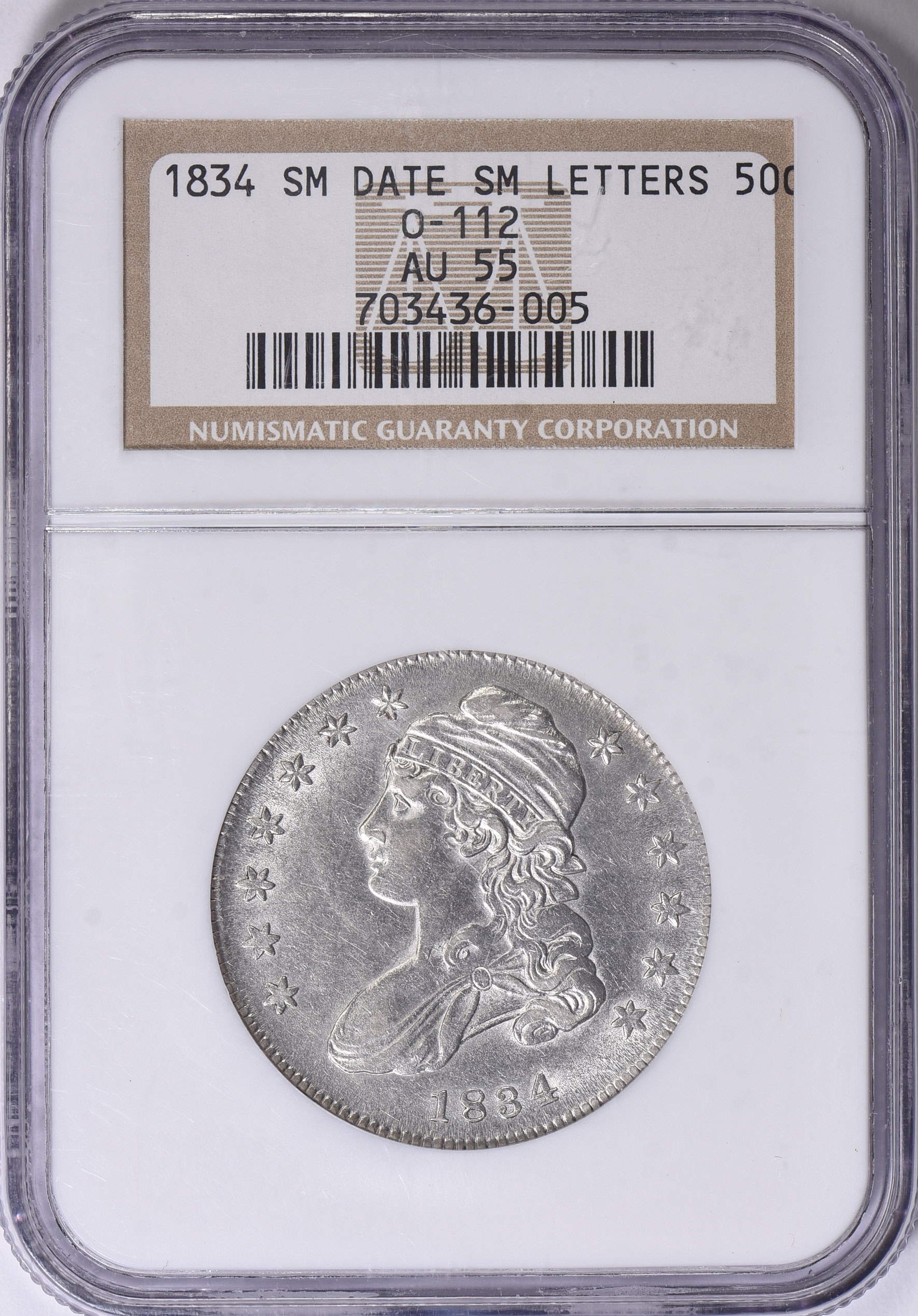 1834 Capped Bust Half Dollar Small Date, Small Letters NGC AU-55 (Item 1683702 ...