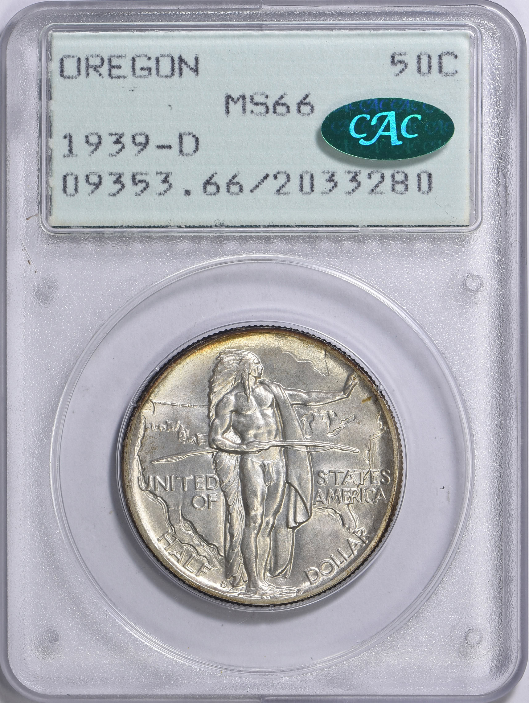 1939-D Oregon Trail Memorial Half Dollar PCGS MS-66 (CAC Green) OGH (1st Gen) (Item 1683732 ...