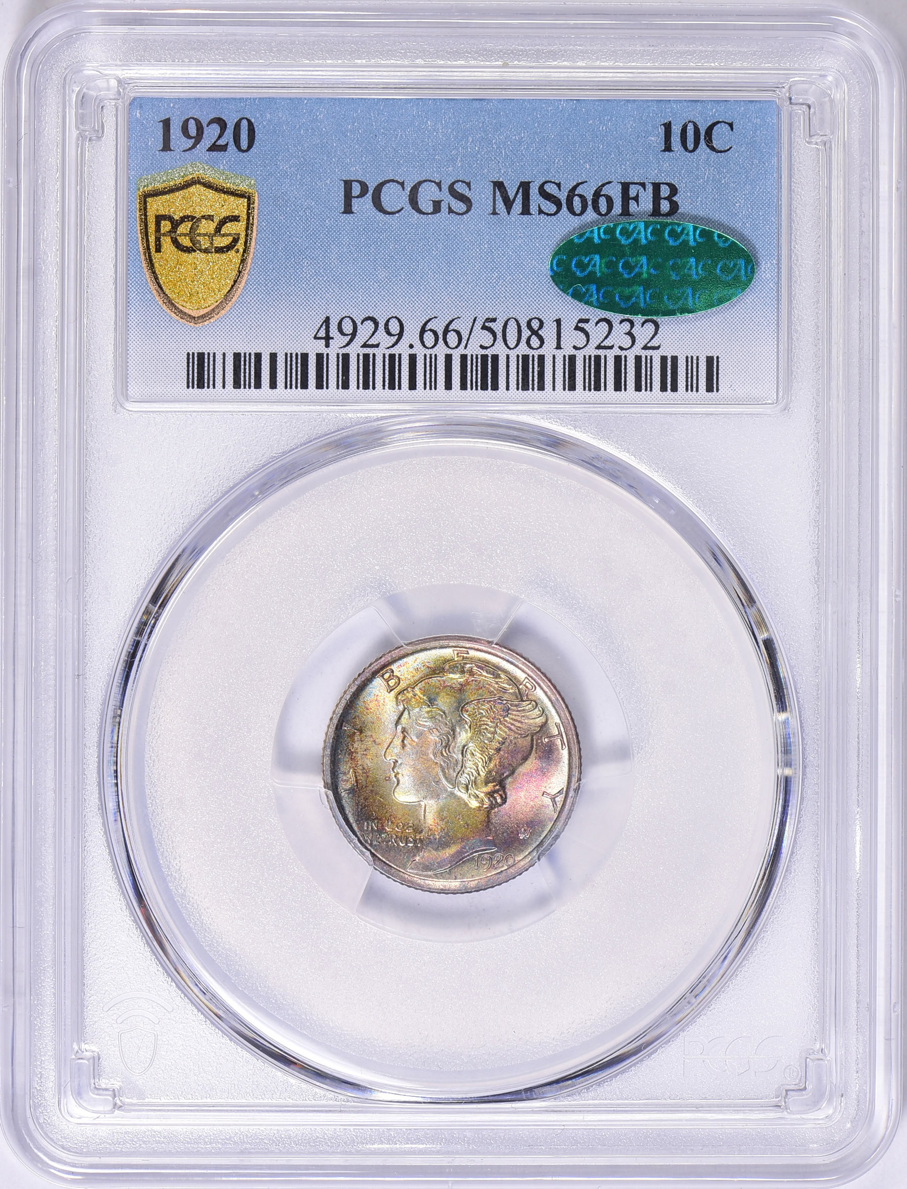 1920 Mercury Dime PCGS MS-66 FB (CAC Green) (Toned) (Item 1683747 ...