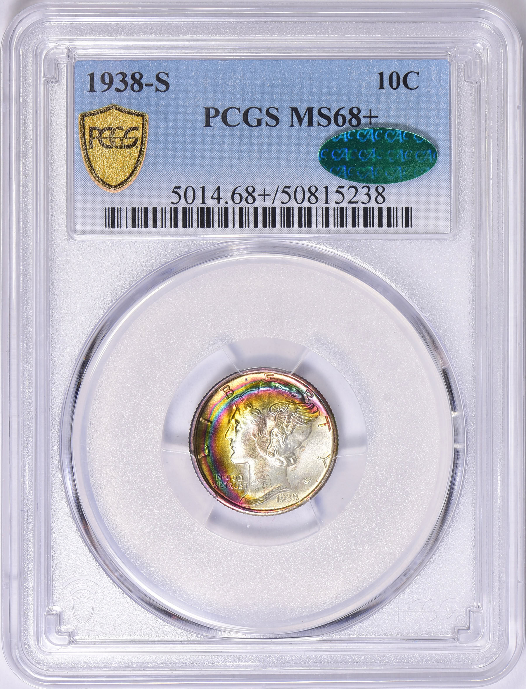 1938-S Mercury Dime PCGS MS-68+ (CAC Green) (Toned) (Item 1683759 ...