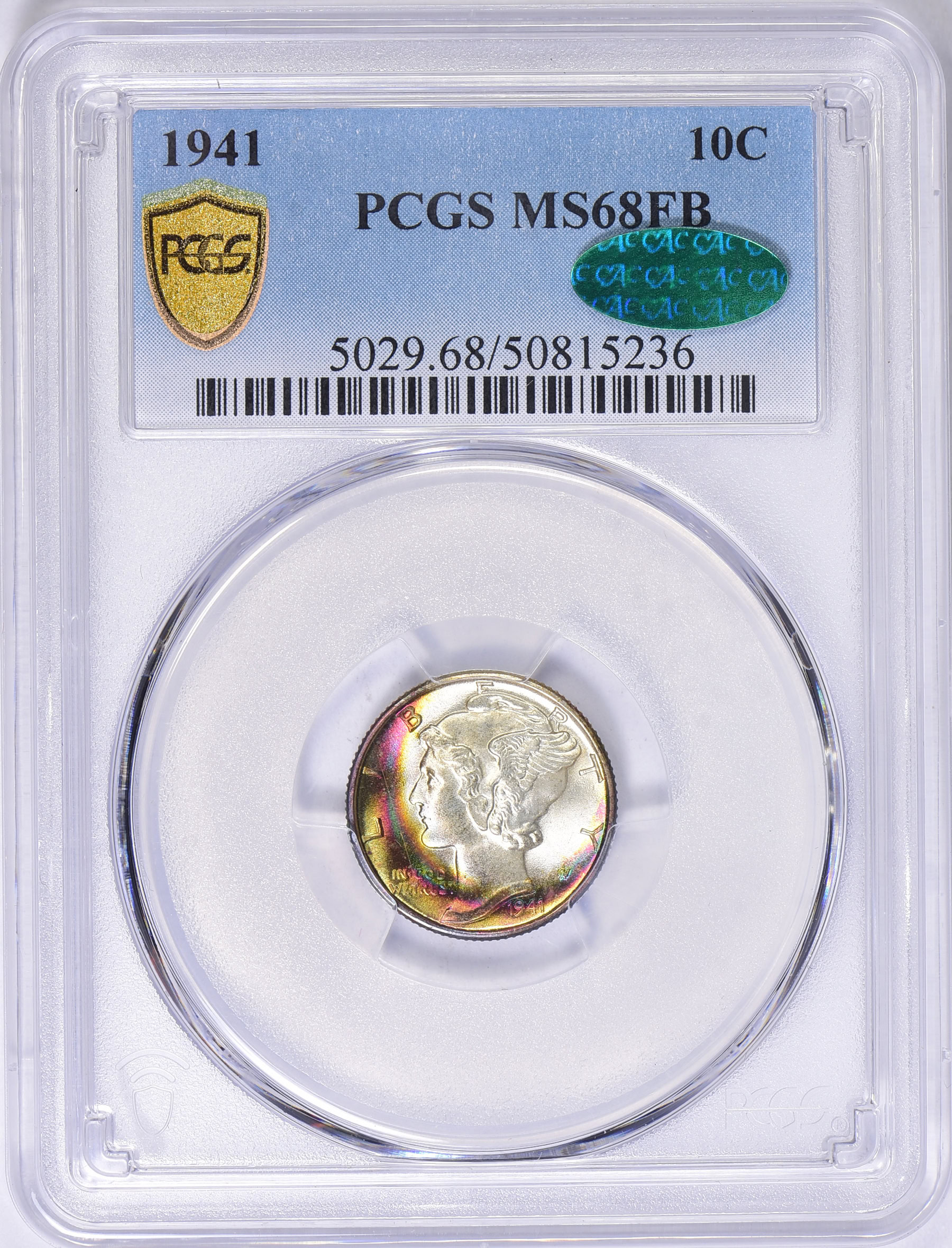 1941 Mercury Dime PCGS MS-68 FB (CAC Green) (Toned) (Item 1683761) | GreatCollections Coin Auctions