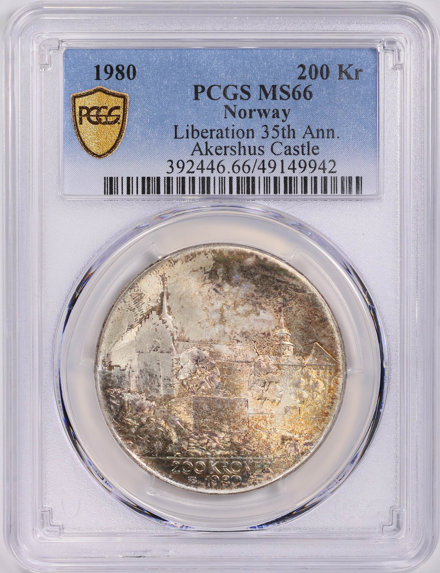 Norway 1980 Silver 200 Kroner 35th Anniversary of Liberation Akershus Castle KM-425 PCGS MS-66 ...