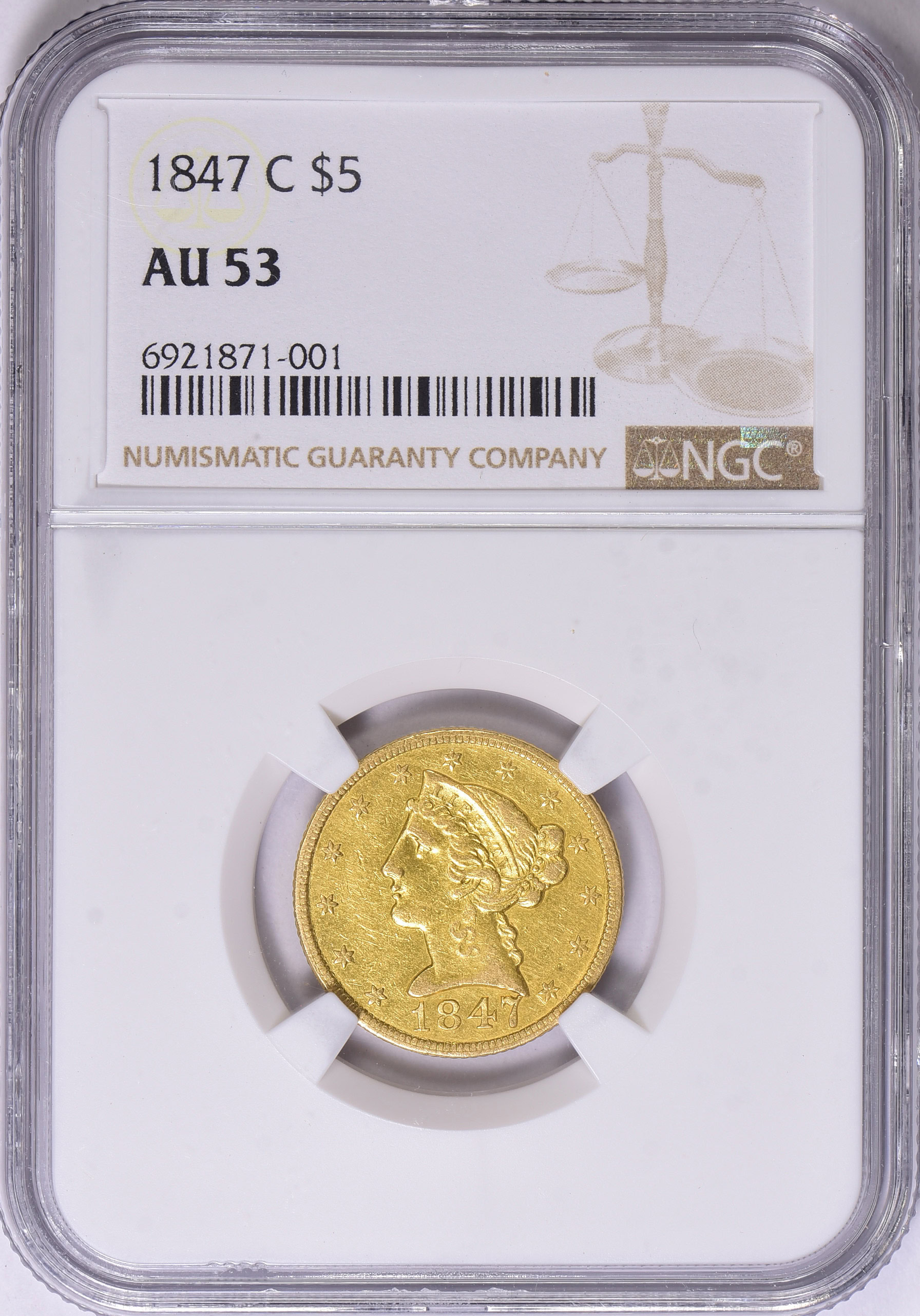 1847-C Liberty Gold Half Eagle NGC AU-53 (Item 1683774 ...