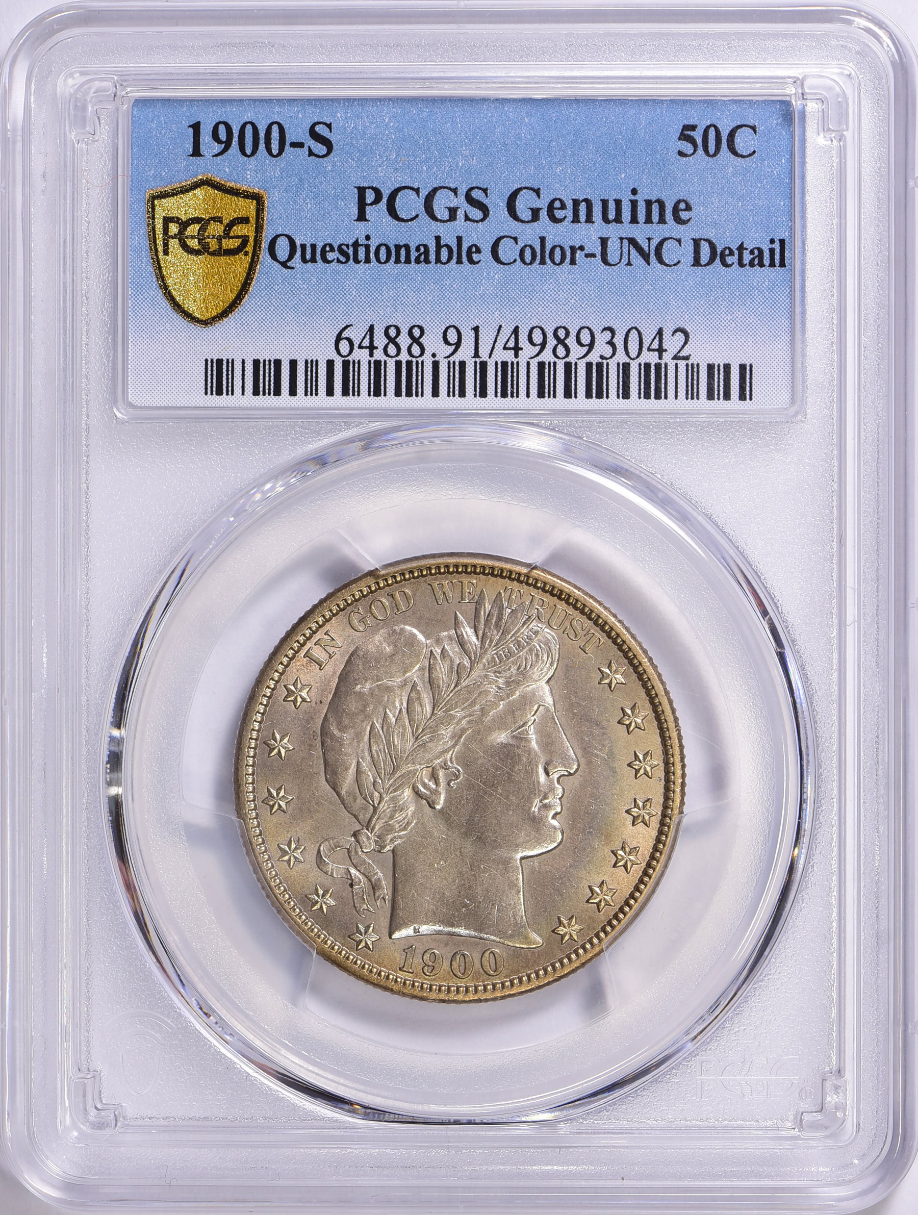 1900-S Barber Half Dollar PCGS Genuine Unc Details (Art. Toned) (Item 1683881 ...