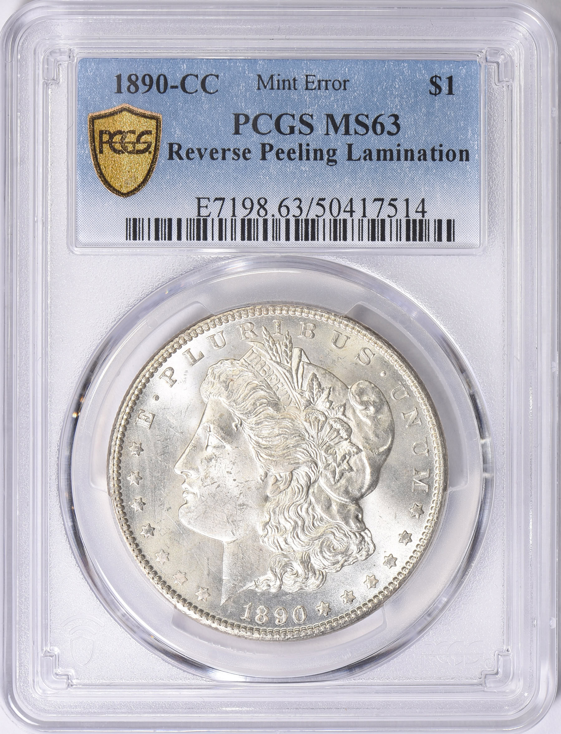 Mint Error 1890-CC Morgan Silver Dollar Reverse Peeling Lamination PCGS ...