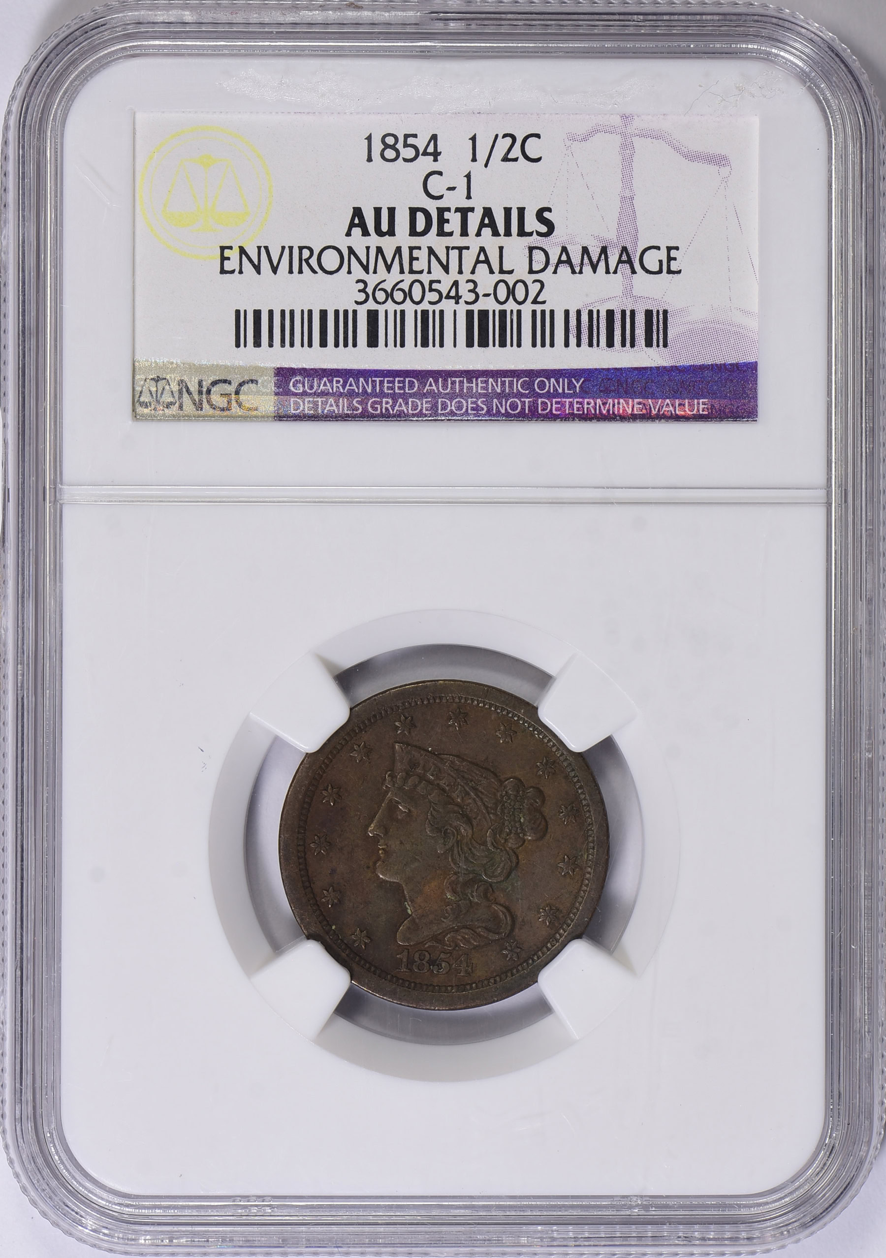 1854 Braided Hair Half Cent Cohen 1 NGC AU Details (Item 1683936) | GreatCollections Coin Auctions