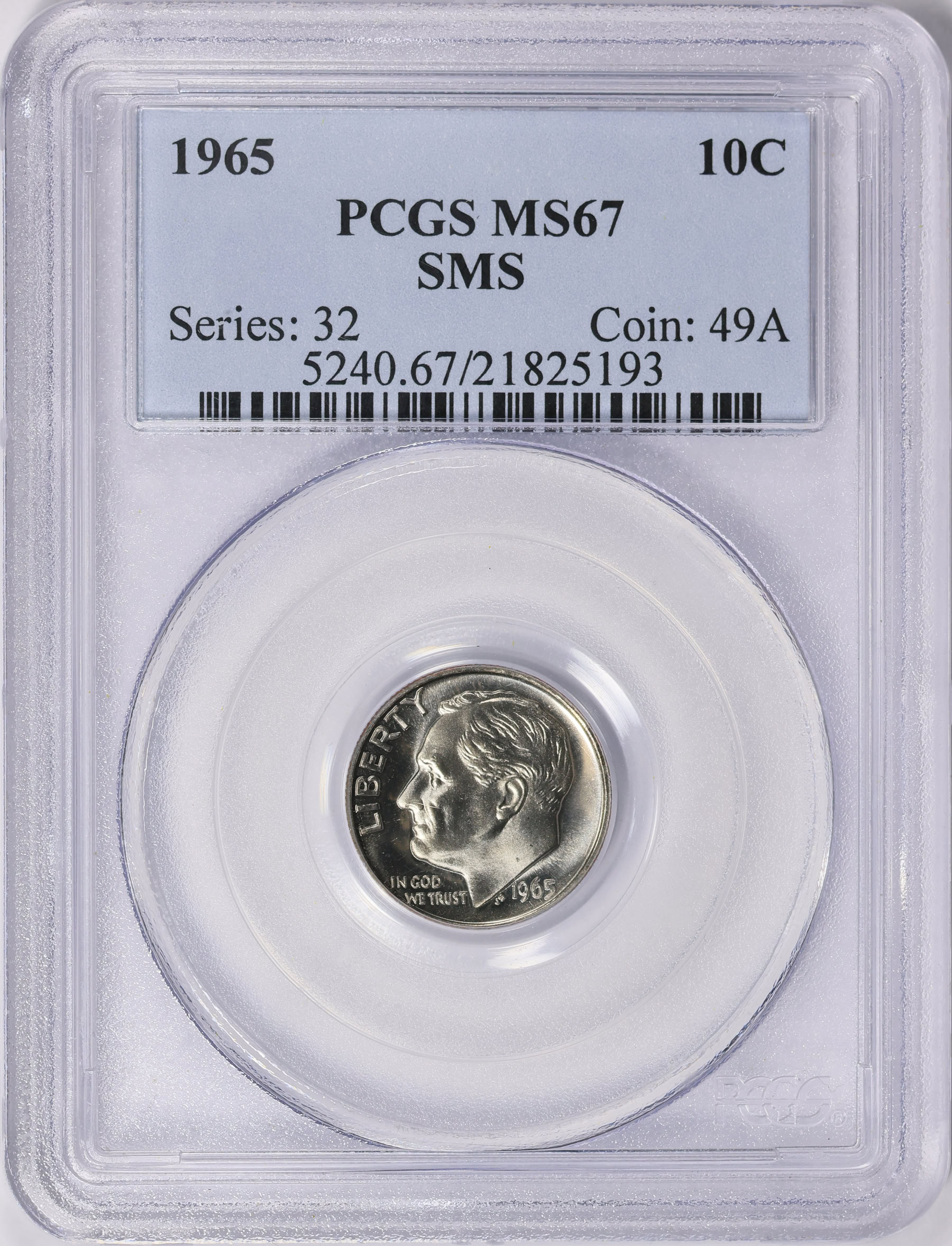 1965 Roosevelt Dime SMS PCGS MS-67 (Item 1683983) | GreatCollections ...