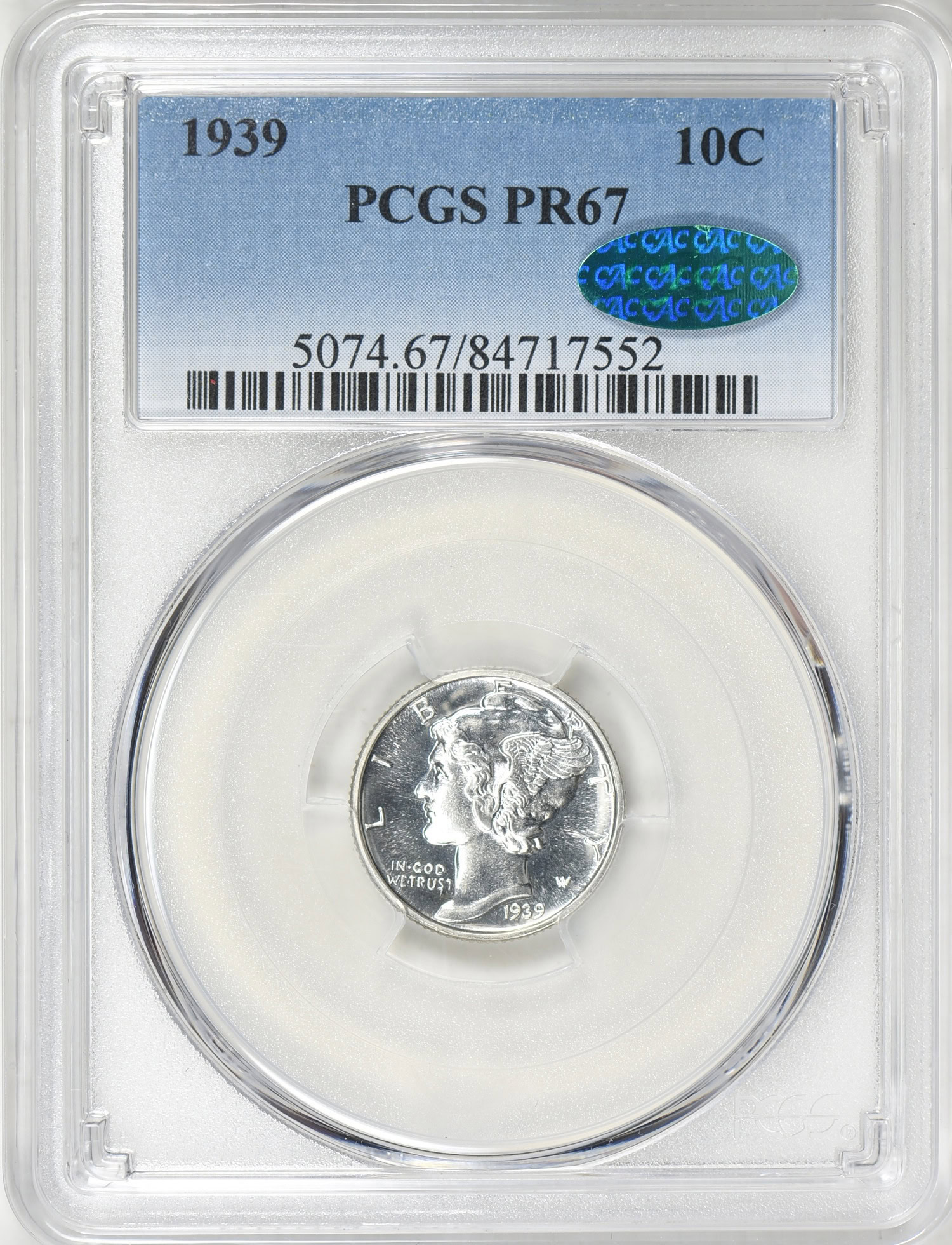 1939 Mercury Dime PCGS Proof-67 (CAC Green) (Item 1684005) | GreatCollections Coin Auctions