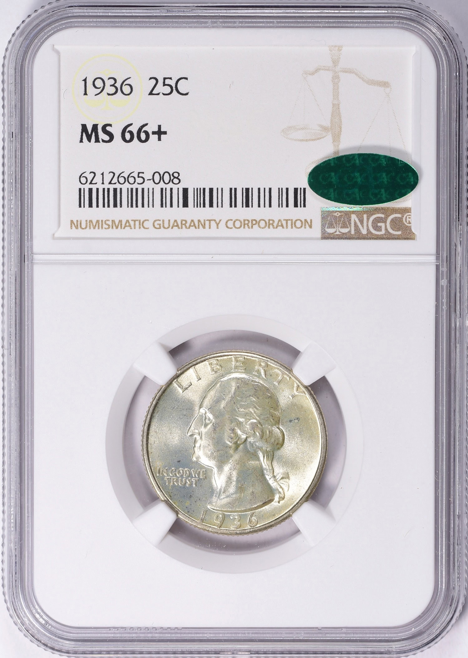 1936 Washington Quarter NGC MS-66+ (CAC Green) (Item 1684093) | GreatCollections Coin Auctions