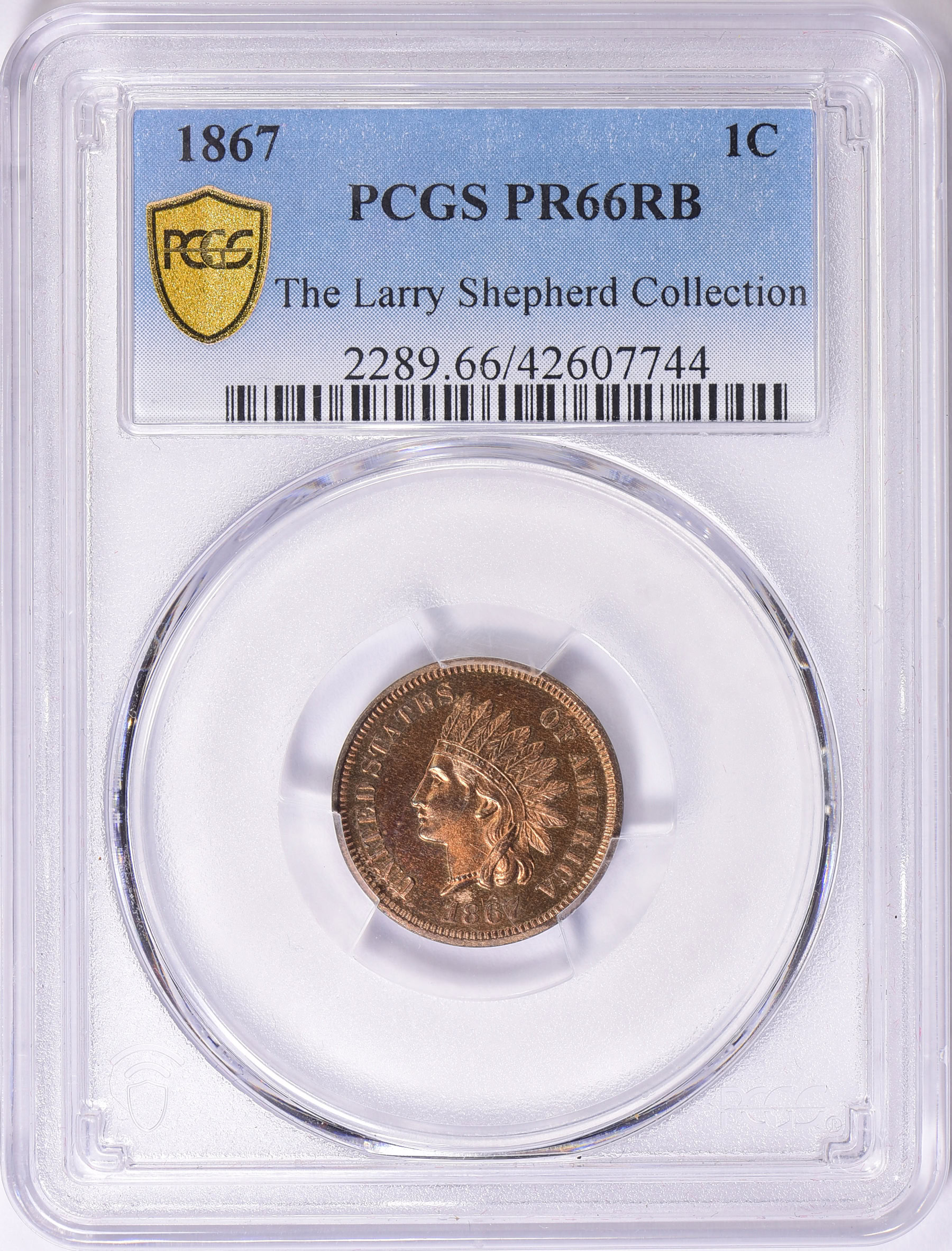 1867 Indian Cent PCGS Proof-66 RB (Toned) (The Larry Shepherd ...
