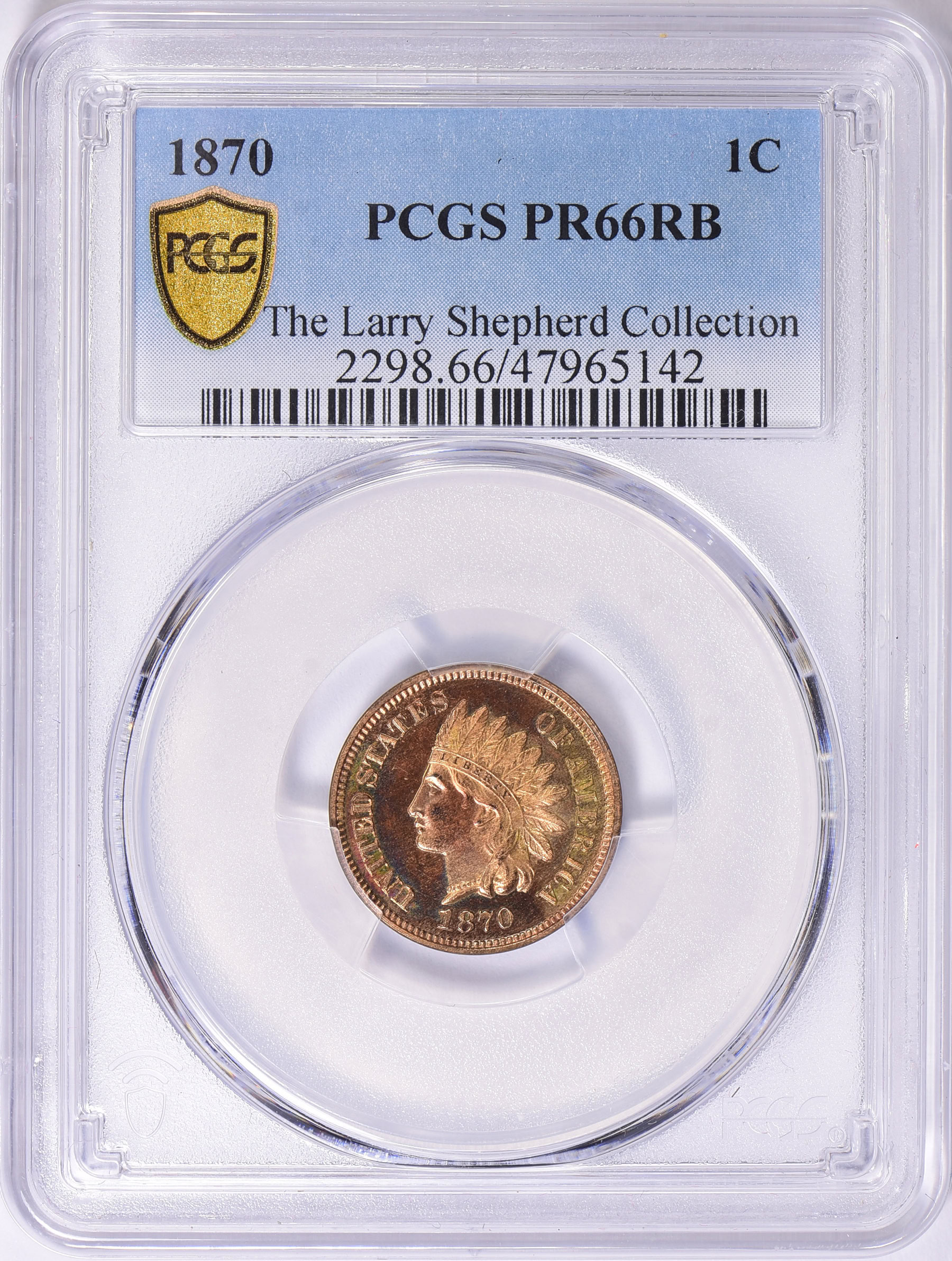 1870 Indian Cent PCGS Proof-66 RB (Toned) (The Larry Shepherd Collection) (Item 1684191 ...