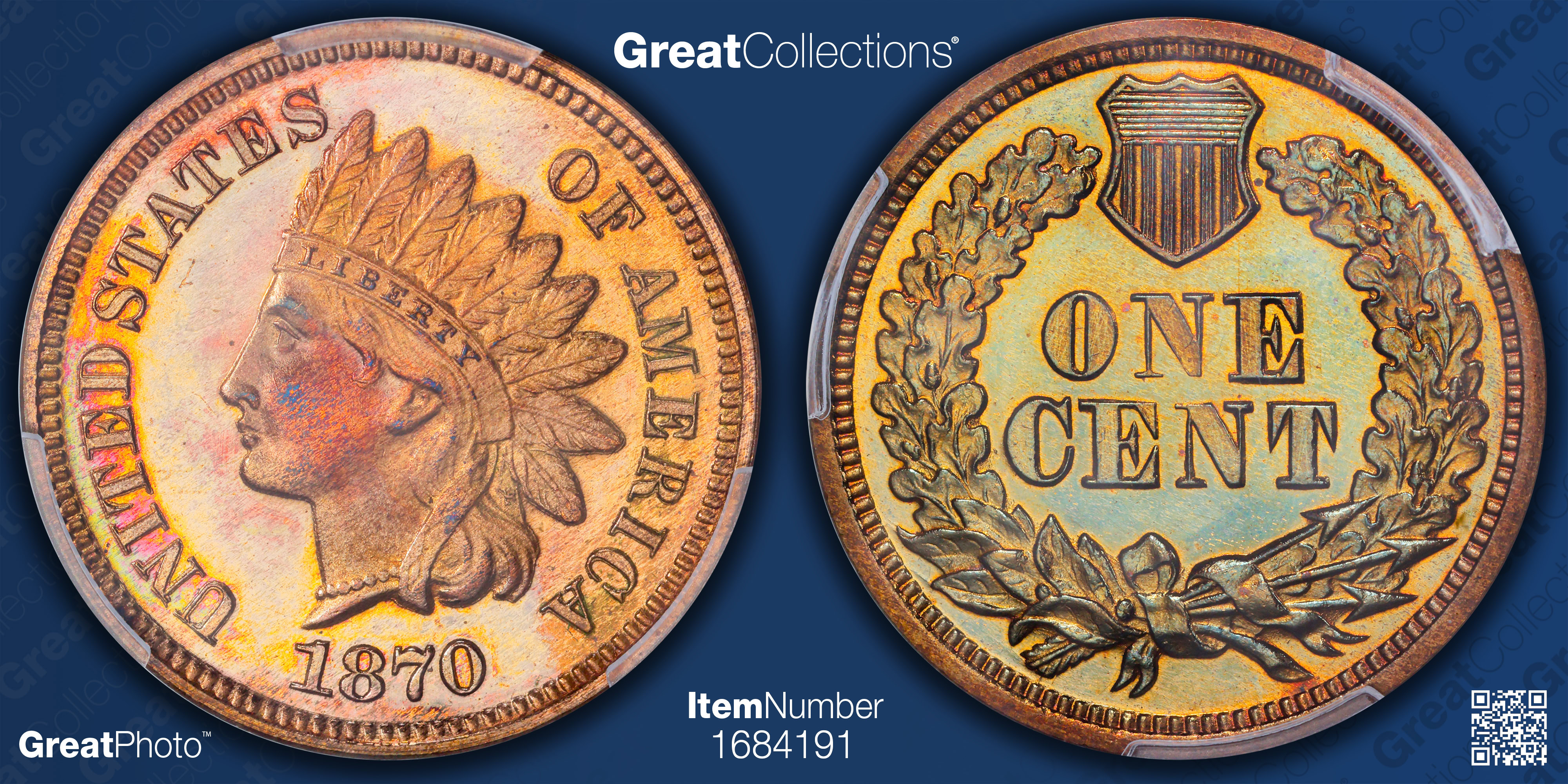 1870 Indian Cent PCGS Proof-66 RB (Toned) (The Larry Shepherd ...