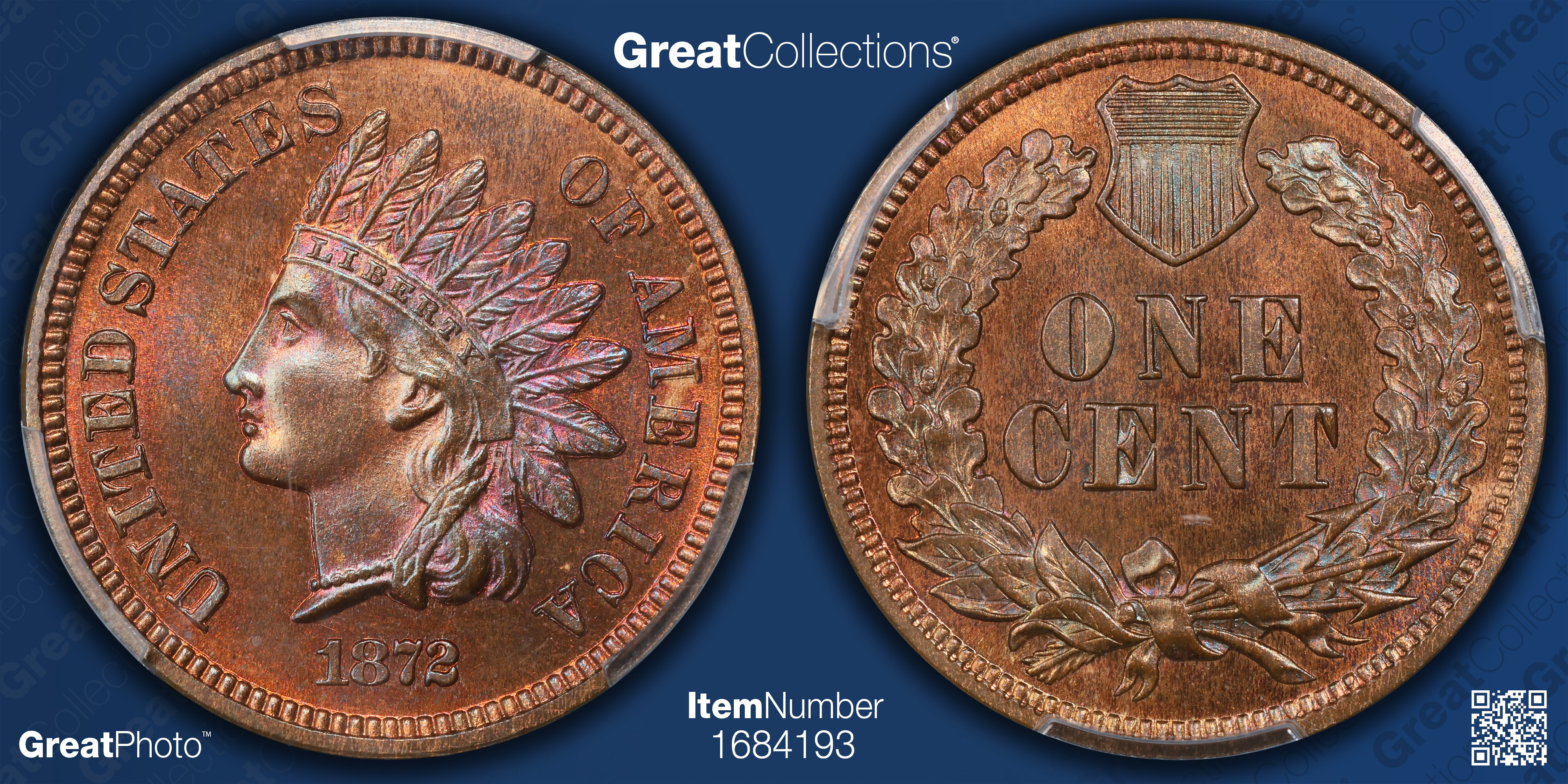 1872 Indian Cent PCGS Proof-66 RB (Toned) (The Larry Shepherd ...