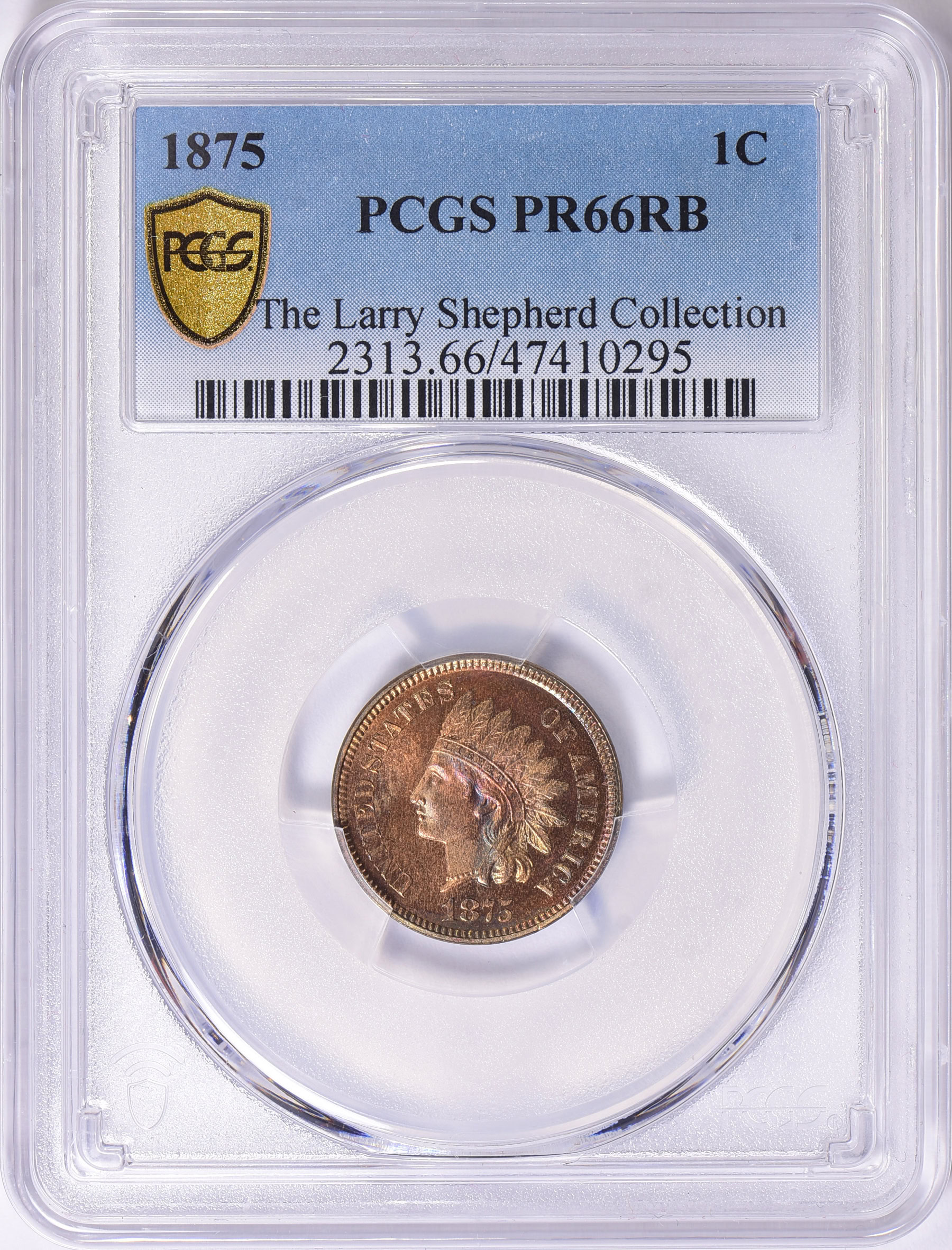 1875 Indian Cent PCGS Proof-66 RB (Toned) (The Larry Shepherd Collection) (Item 1684196 ...