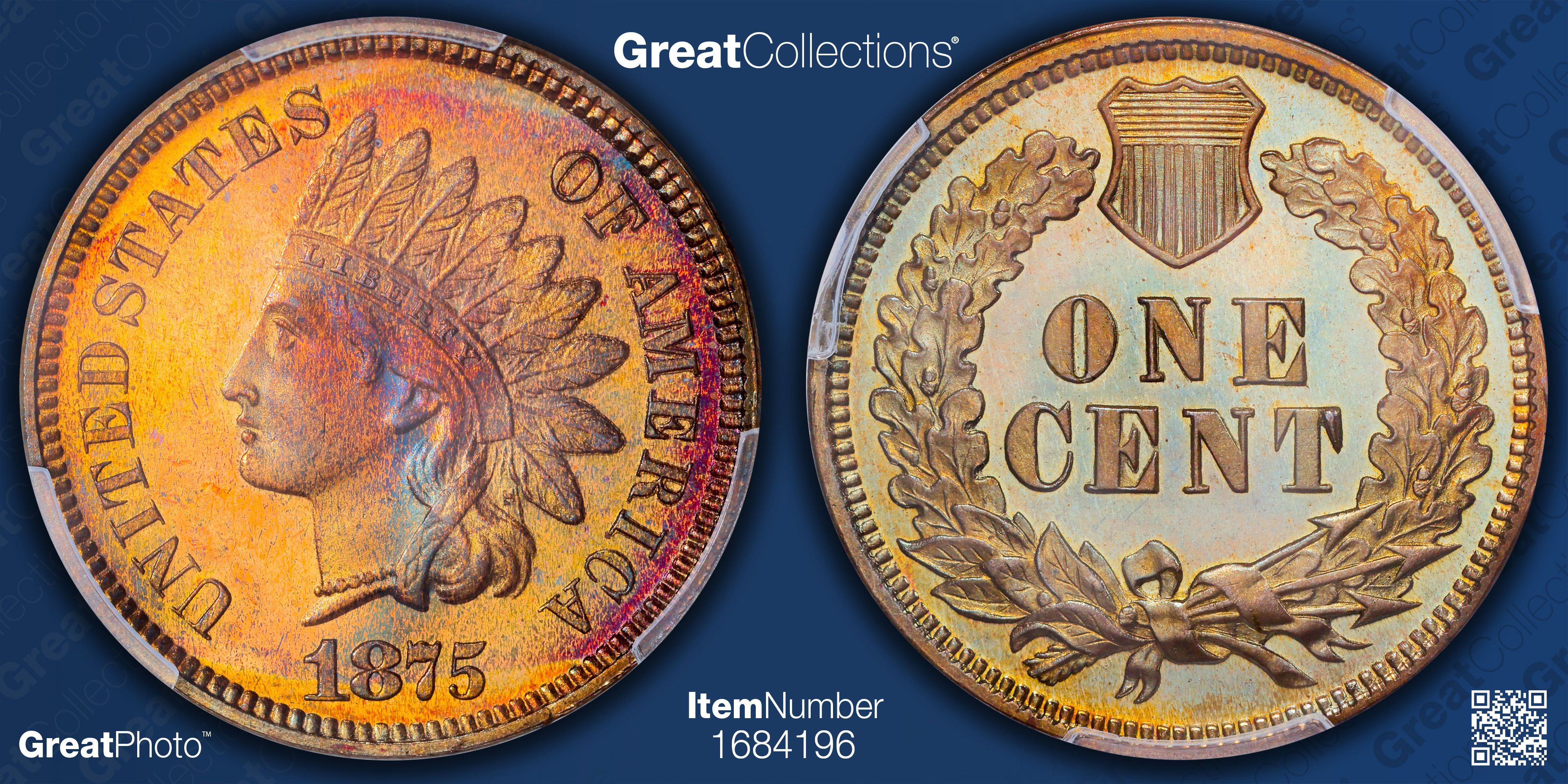 1875 Indian Cent PCGS Proof-66 RB (Toned) (The Larry Shepherd ...