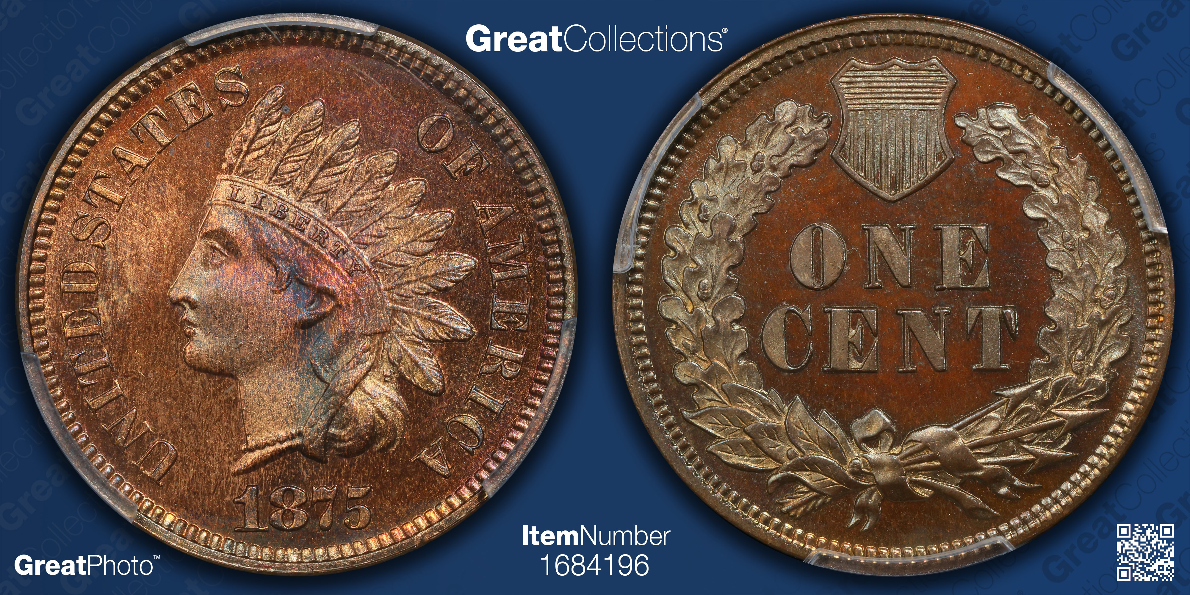 1875 Indian Cent PCGS Proof-66 RB (Toned) (The Larry Shepherd ...