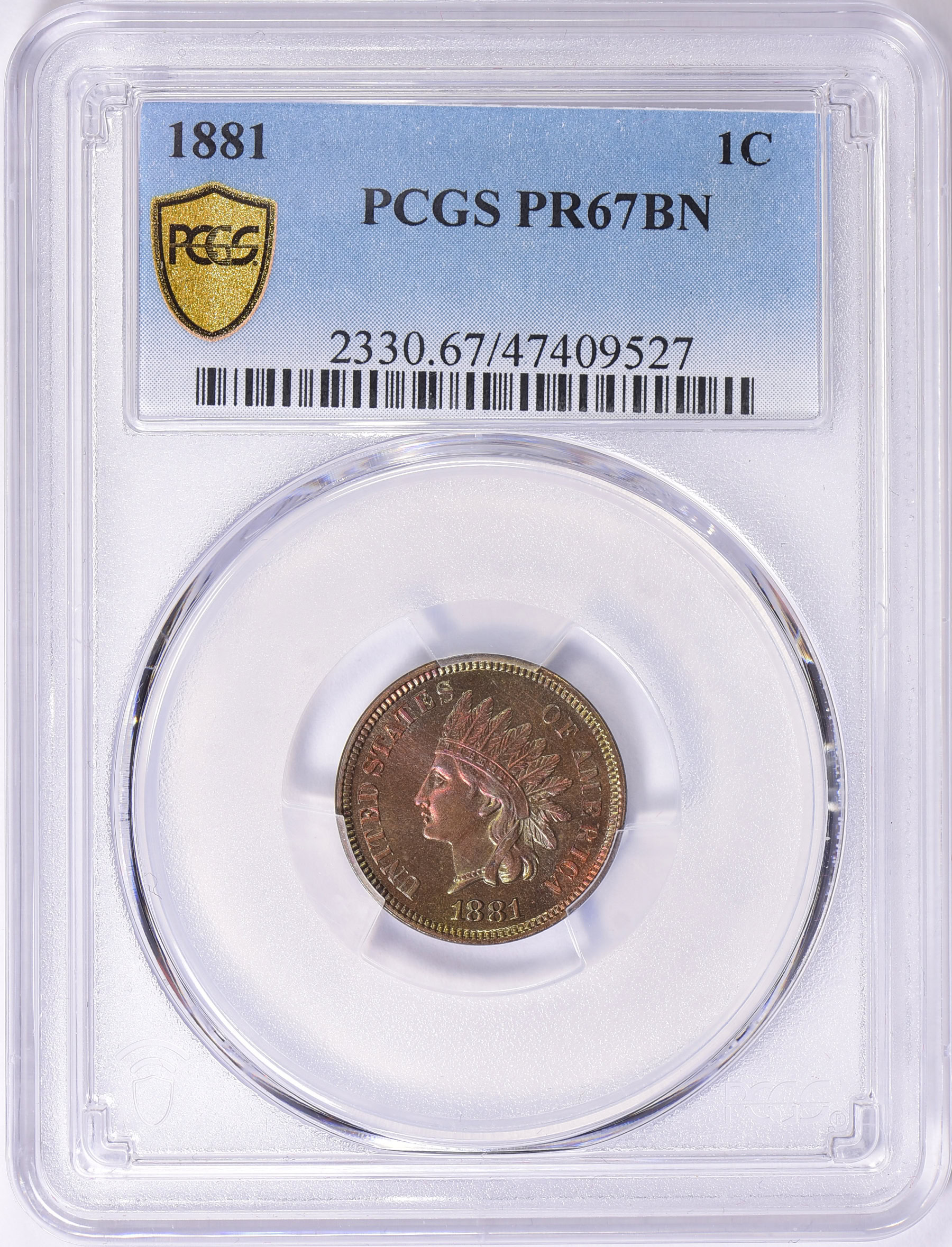 1881 Indian Cent PCGS Proof-67 BN (Toned) (Item 1684201) | GreatCollections Coin Auctions