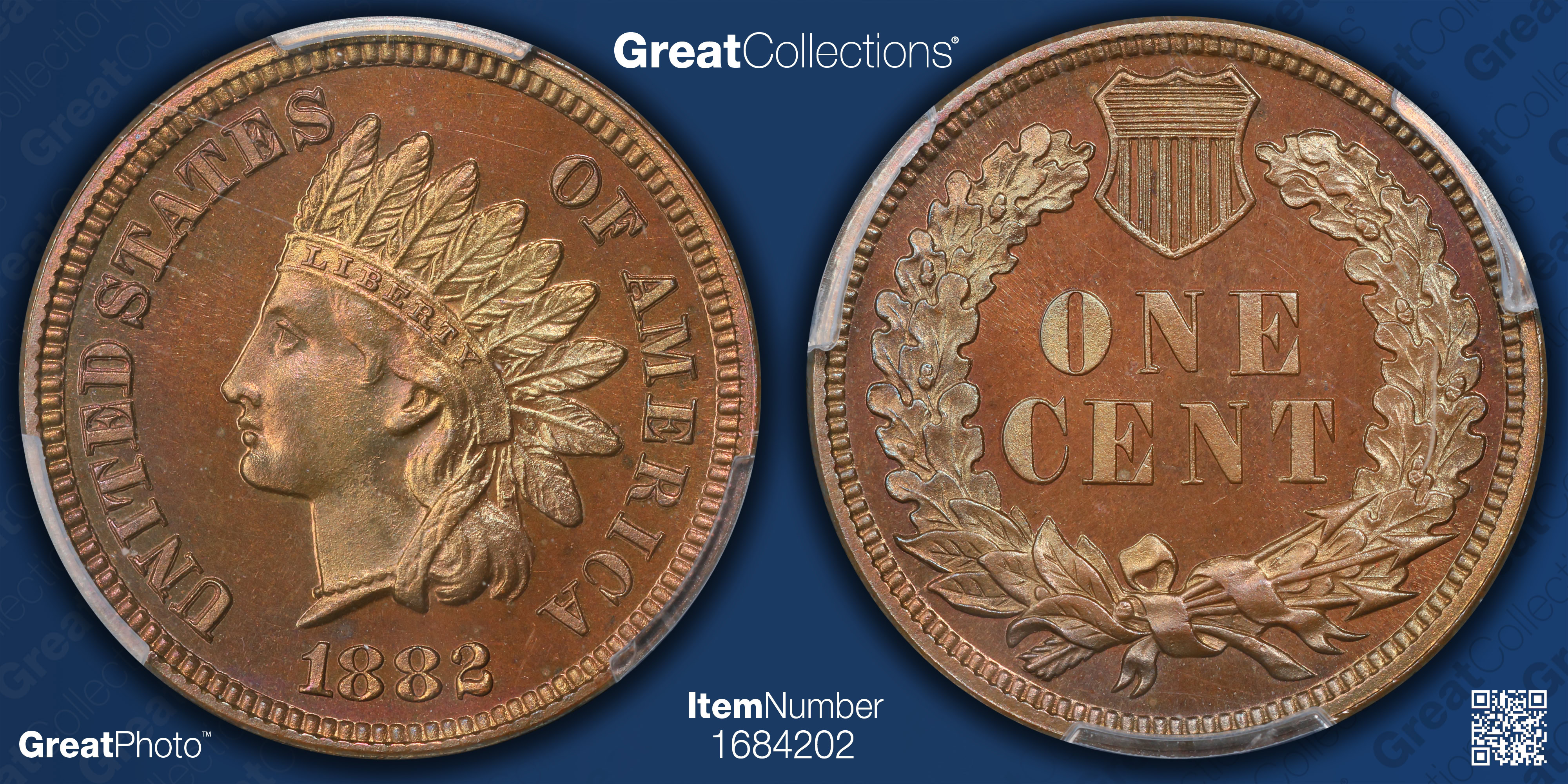 1882 Indian Cent PCGS Proof-67+ BN (CAC Green) (Toned) (The Larry ...