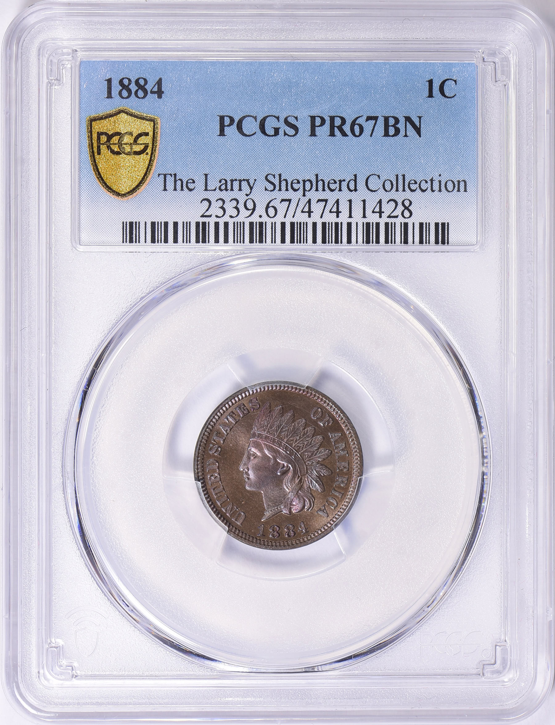 1884 Indian Cent PCGS Proof-67 BN (Toned) (The Larry Shepherd ...