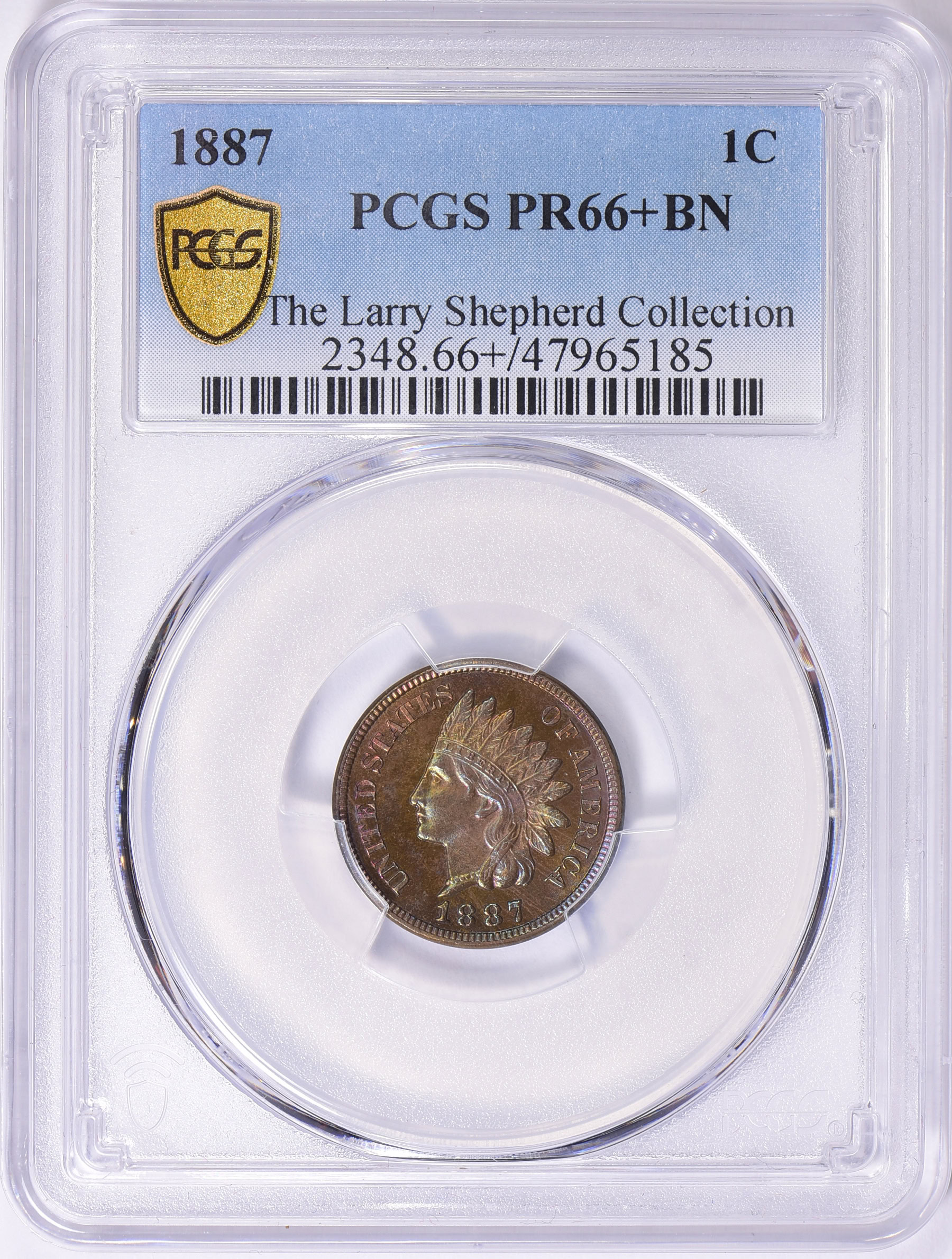 1887 Indian Cent PCGS Proof-66+ BN (Toned) (The Larry Shepherd ...