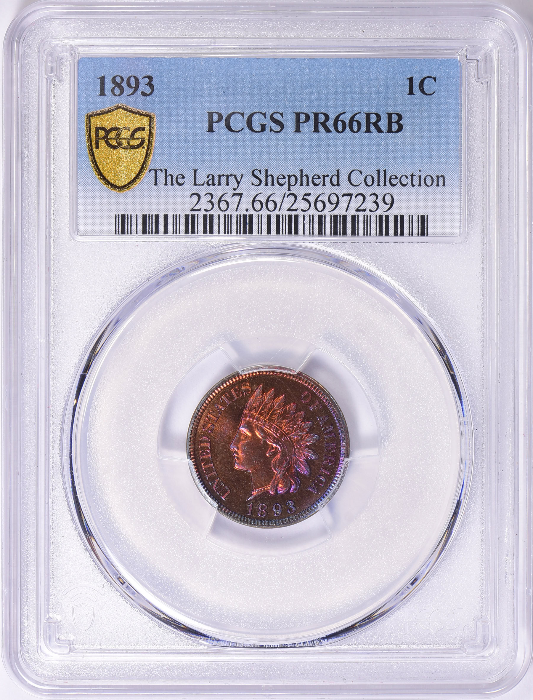 1893 Indian Cent PCGS Proof-66 RB (Toned) (The Larry Shepherd ...