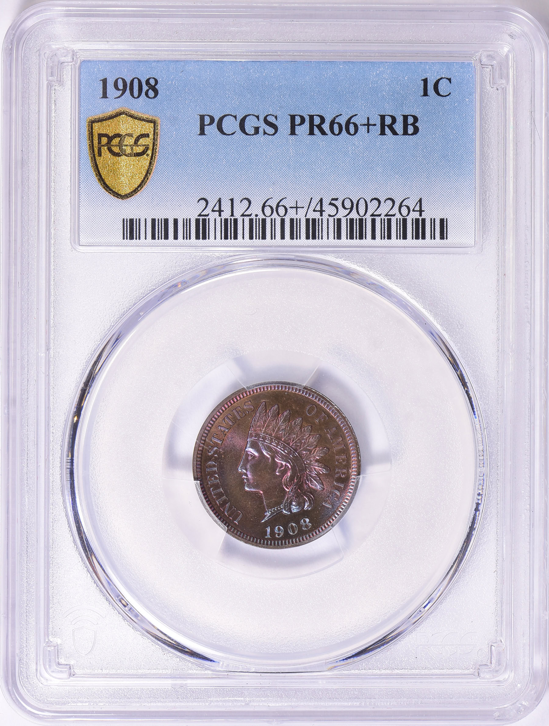 1908 Indian Cent PCGS Proof-66+ RB (Toned) (Item 1684228) | GreatCollections Coin Auctions