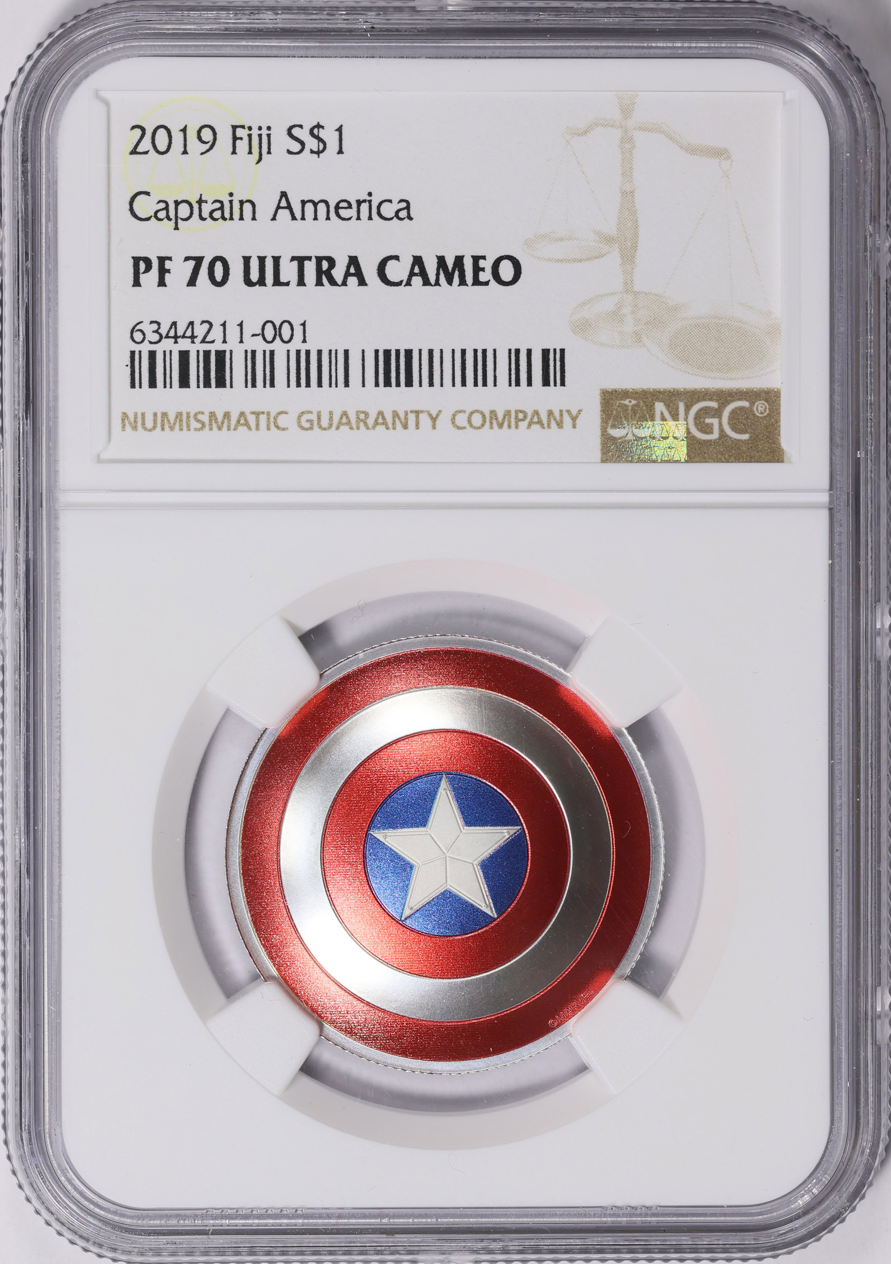 Fiji 2019 Colorized Silver Dollar Captain America Shield NGC Proof-70 ...