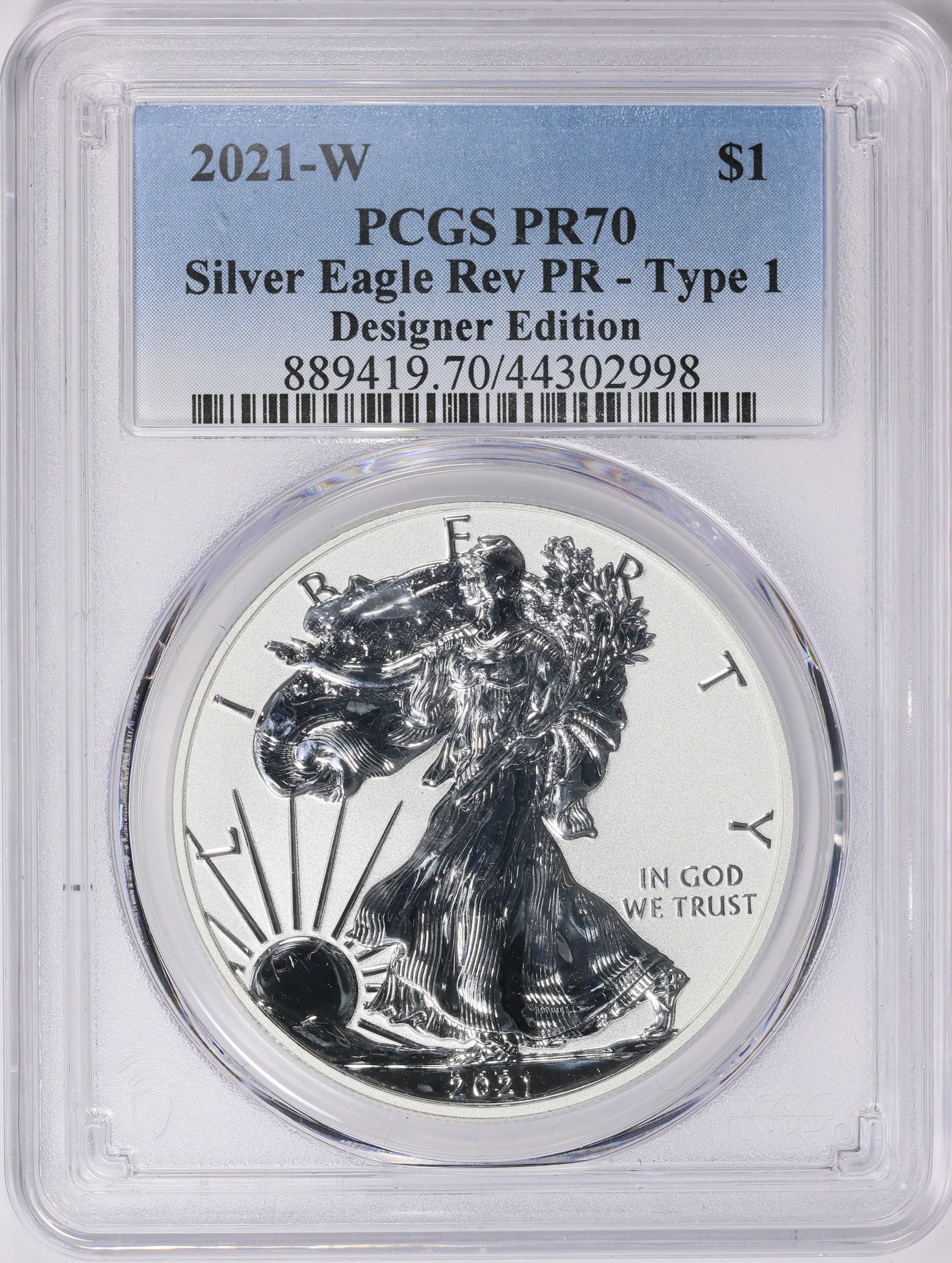 2021-W $1 Silver Eagle Reverse Proof Type 1 Designer Edition PCGS Proof-70 (Item 1684312 ...